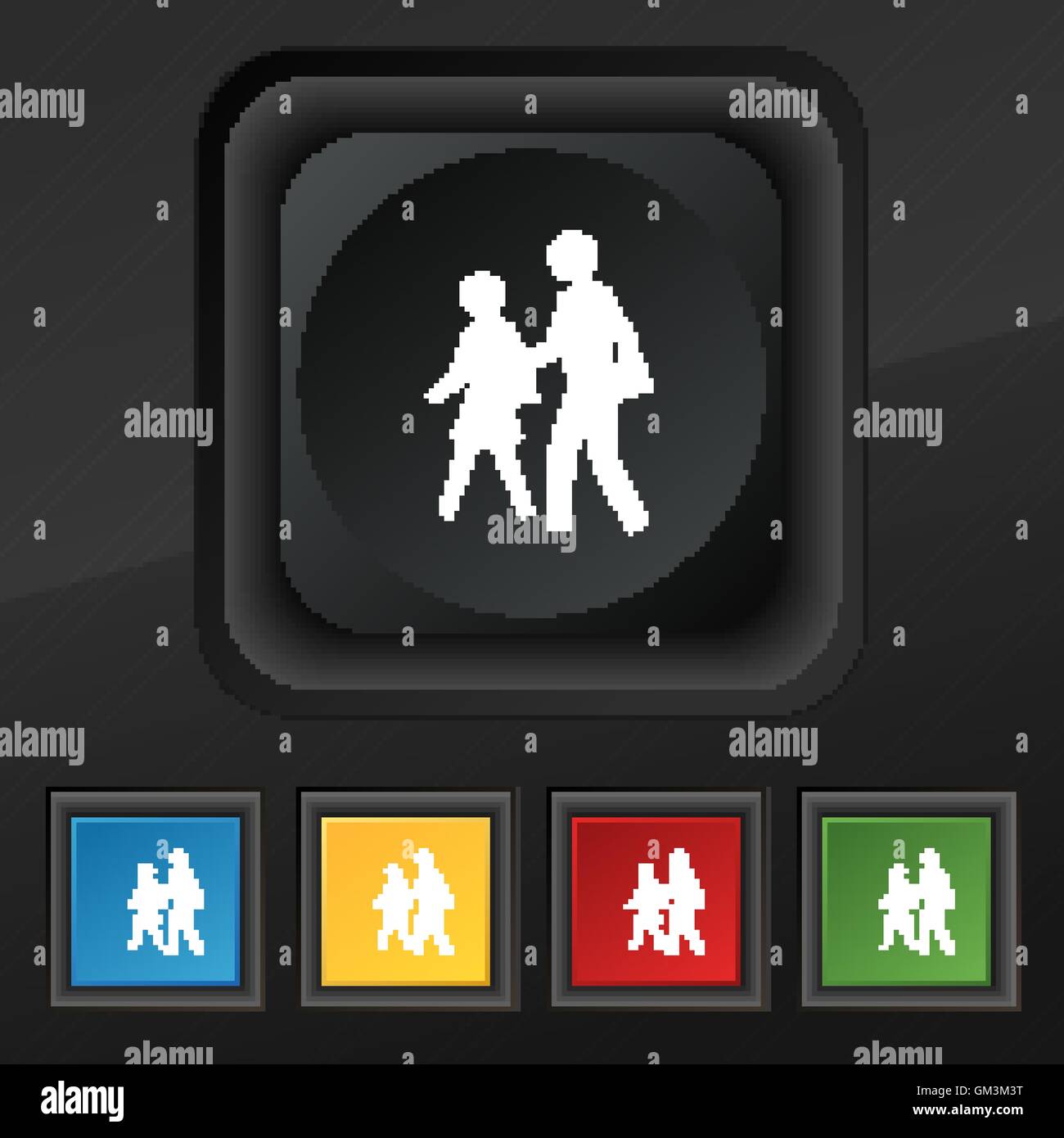 crosswalk icon symbol. Set of five colorful, stylish buttons on black texture for your design ...
