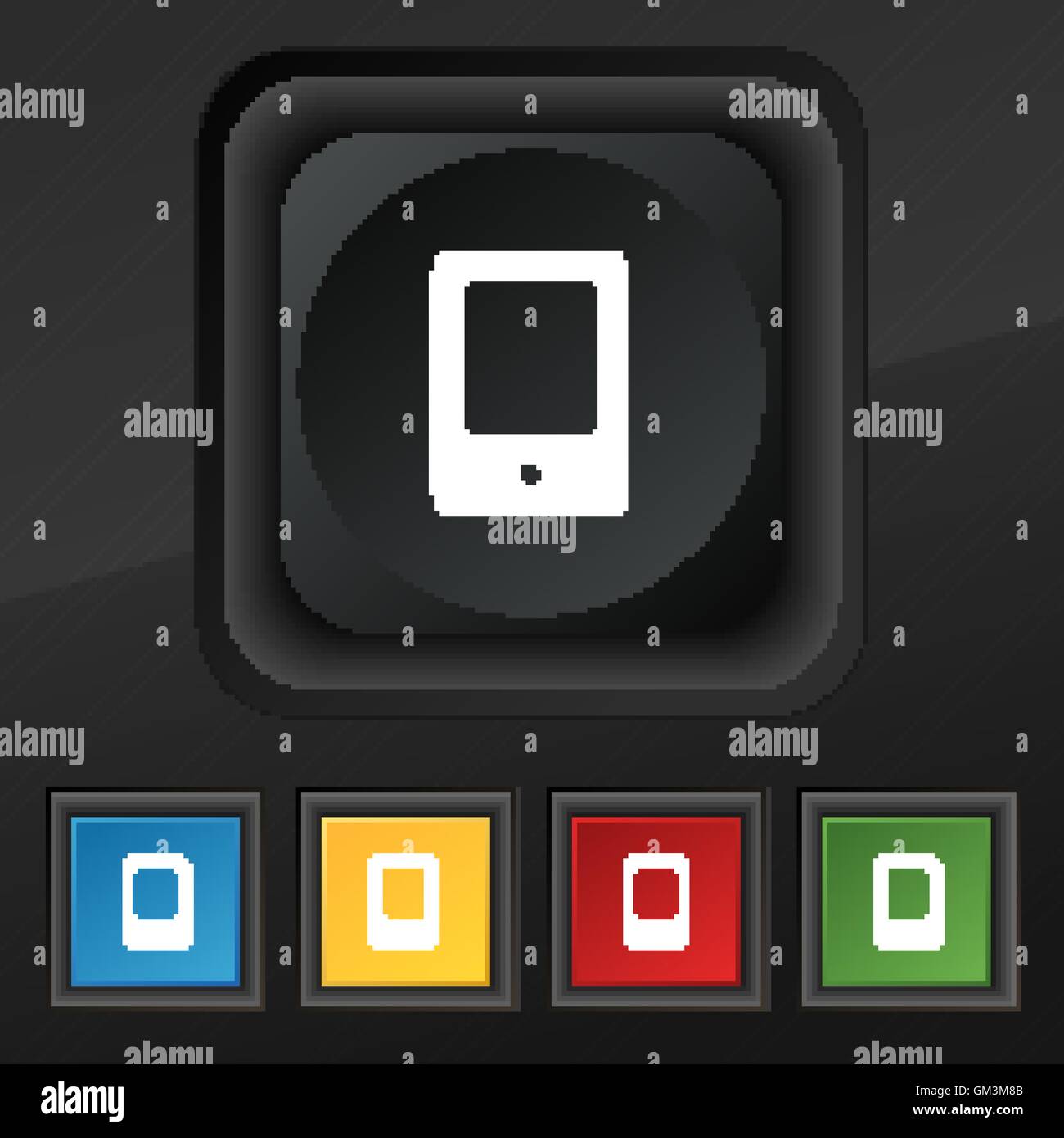 Tablet icon symbol. Set of five colorful, stylish buttons on black ...