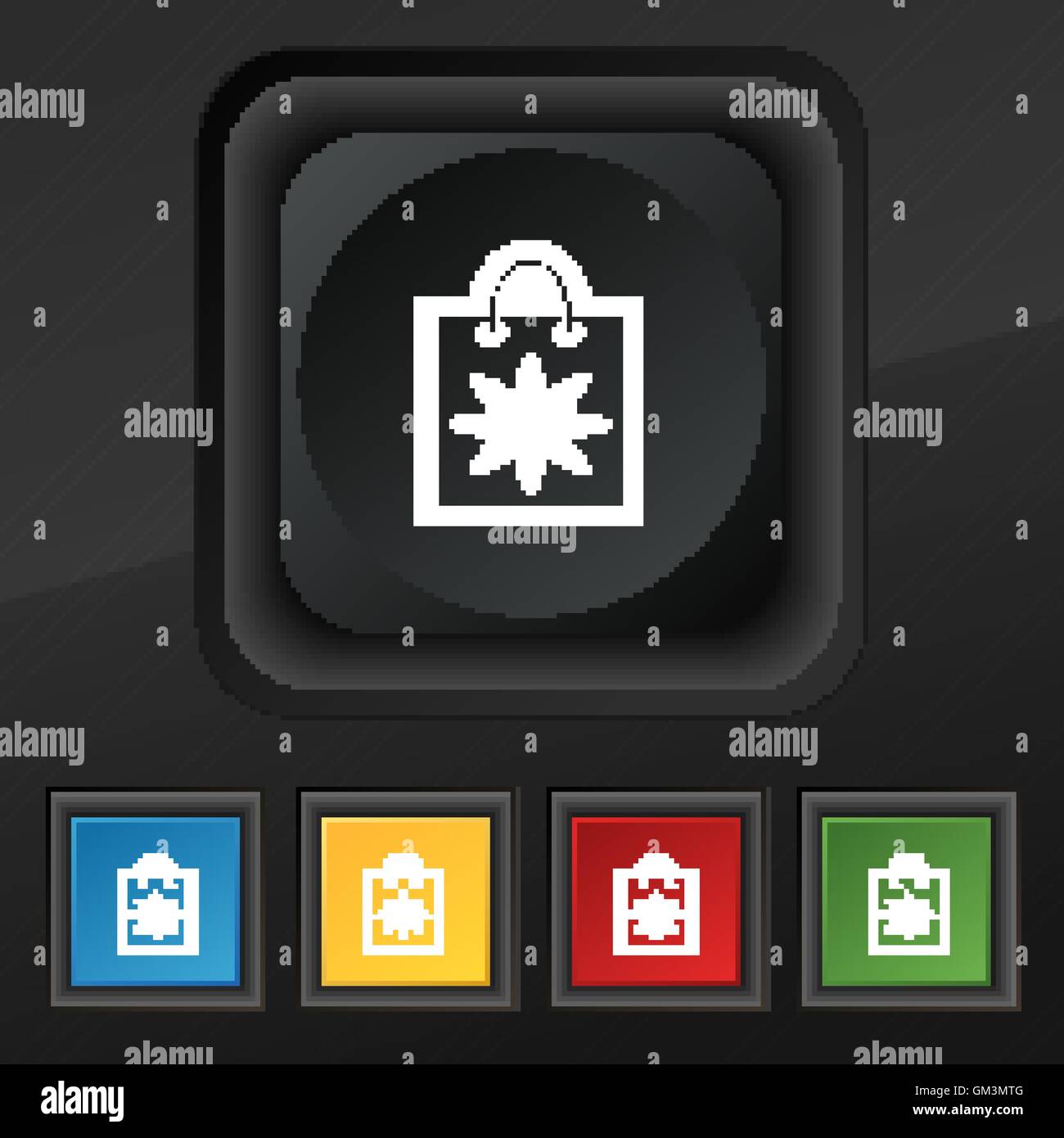 shopping bag icon symbol. Set of five colorful, stylish buttons on ...