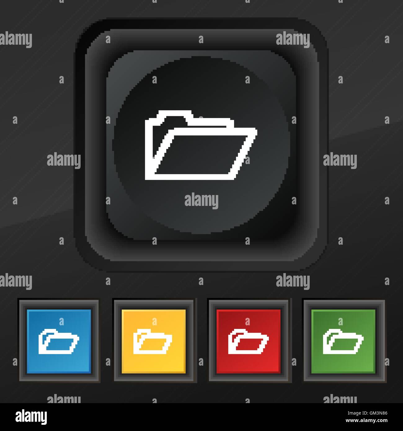 Folder icon symbol. Set of five colorful, stylish buttons on black ...