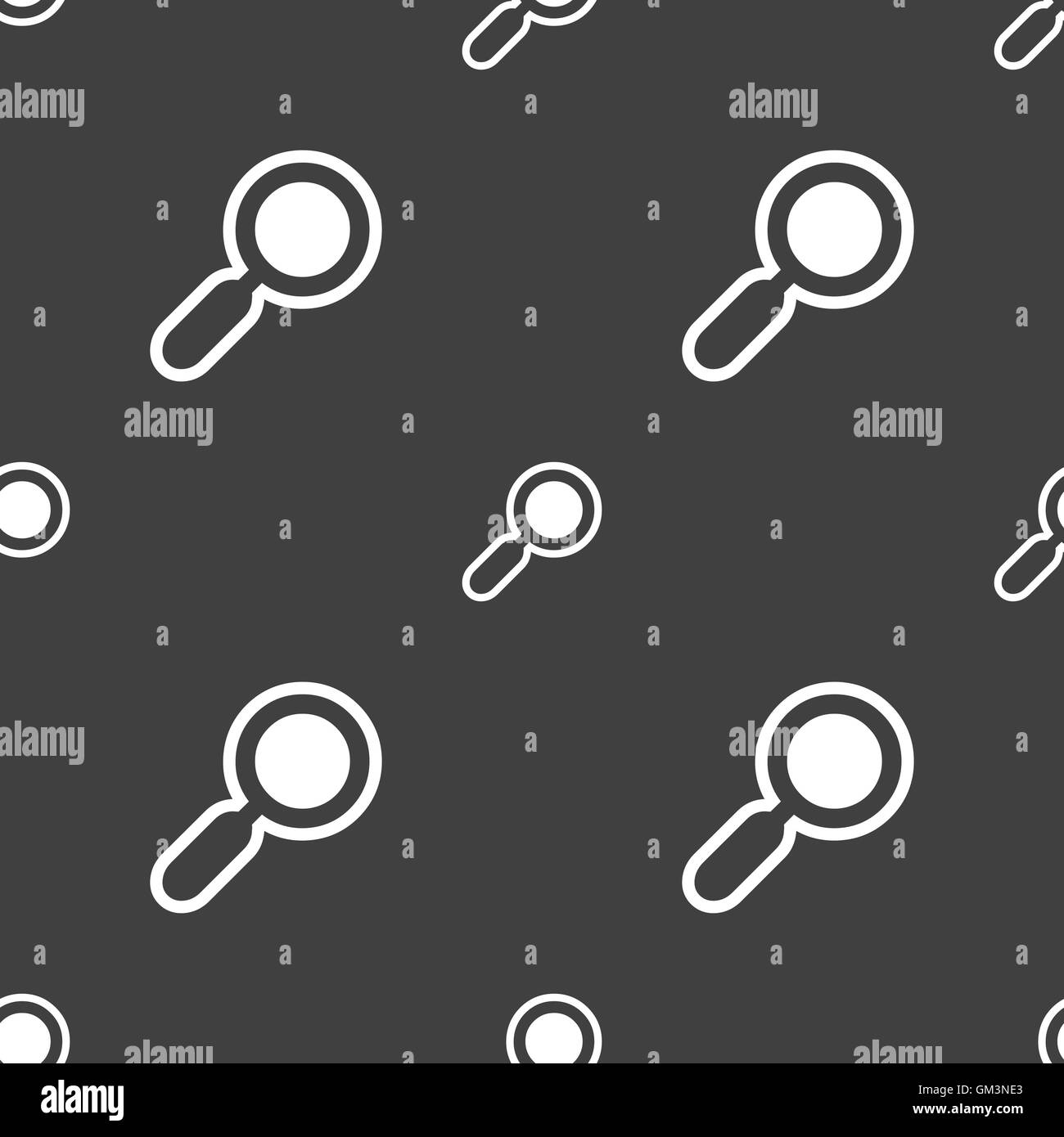 magnifying glass, zoom icon sign. Seamless pattern on a gray background ...