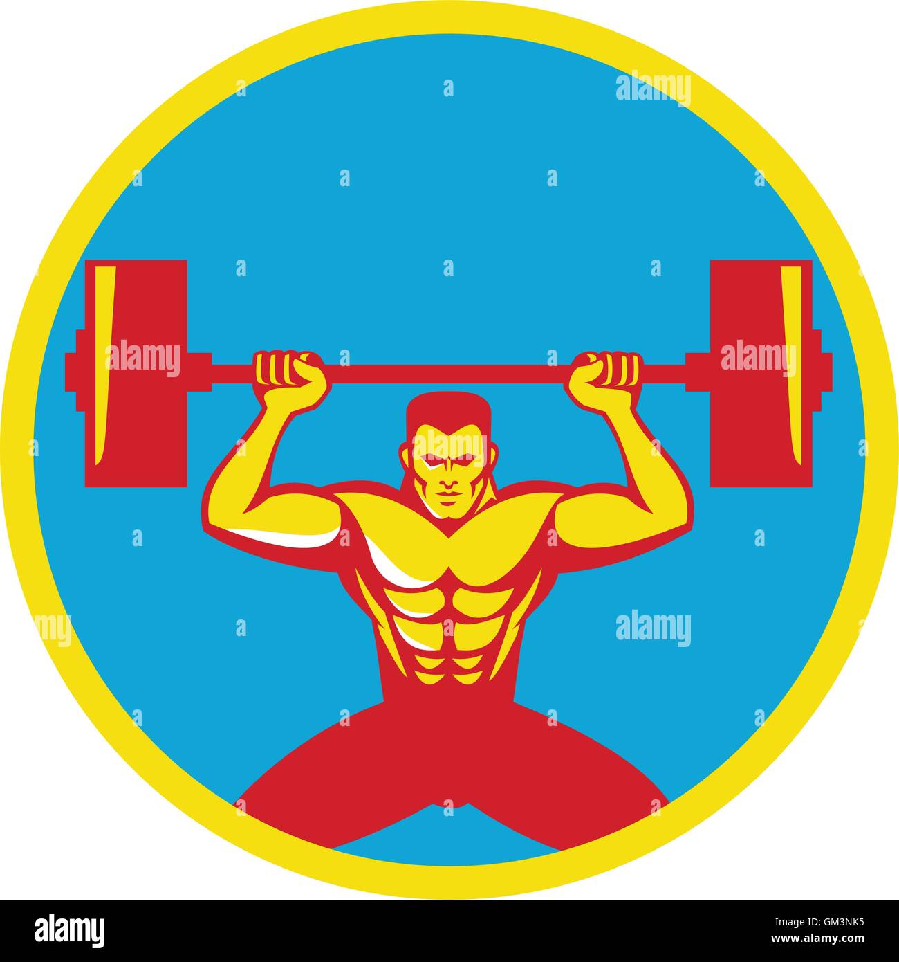 Weightlifter Lifting Weights Front Circle Retro Stock Vector Image ...