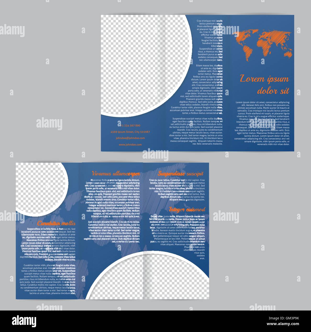 Flyer brochure template design with world map and photo containe Stock ...
