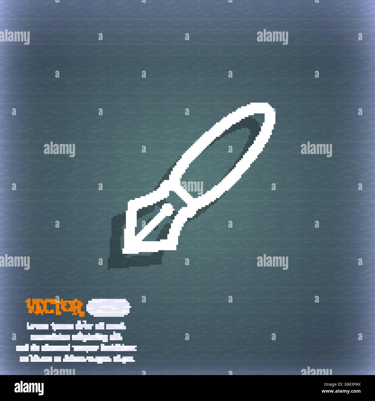 Pen icon symbol on the blue-green abstract background with shadow and ...