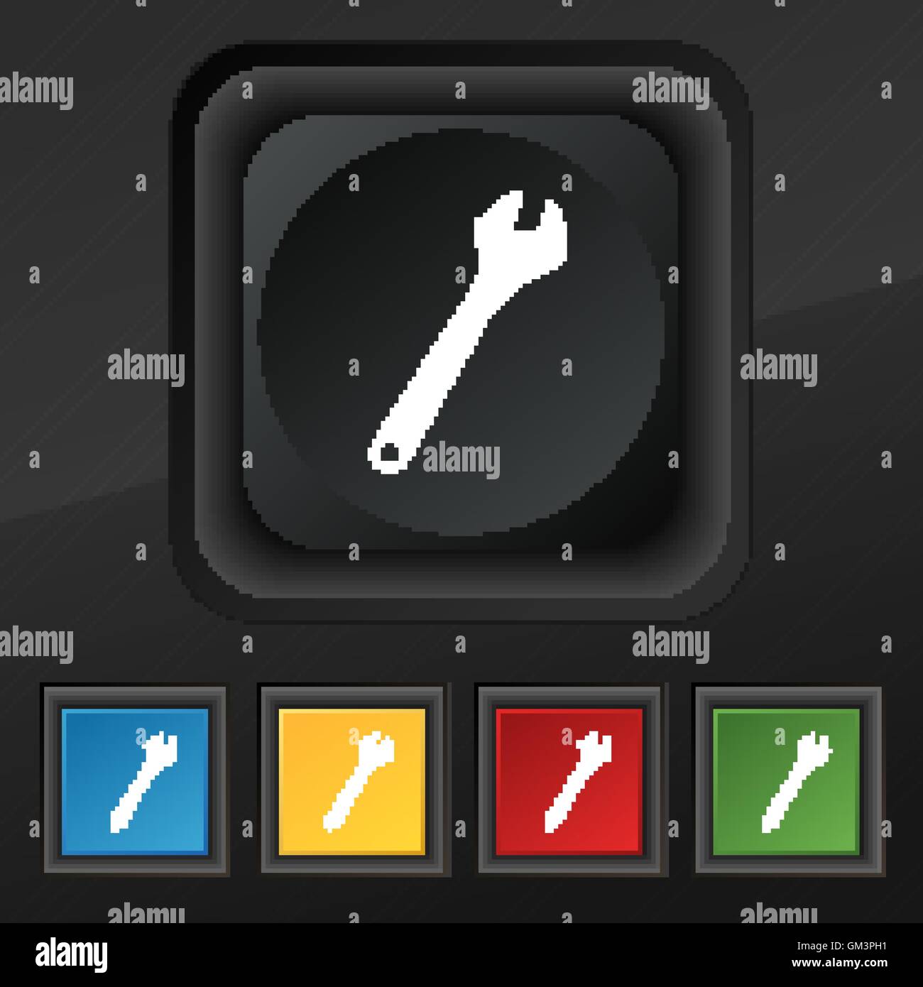wrench icon symbol. Set of five colorful, stylish buttons on black ...