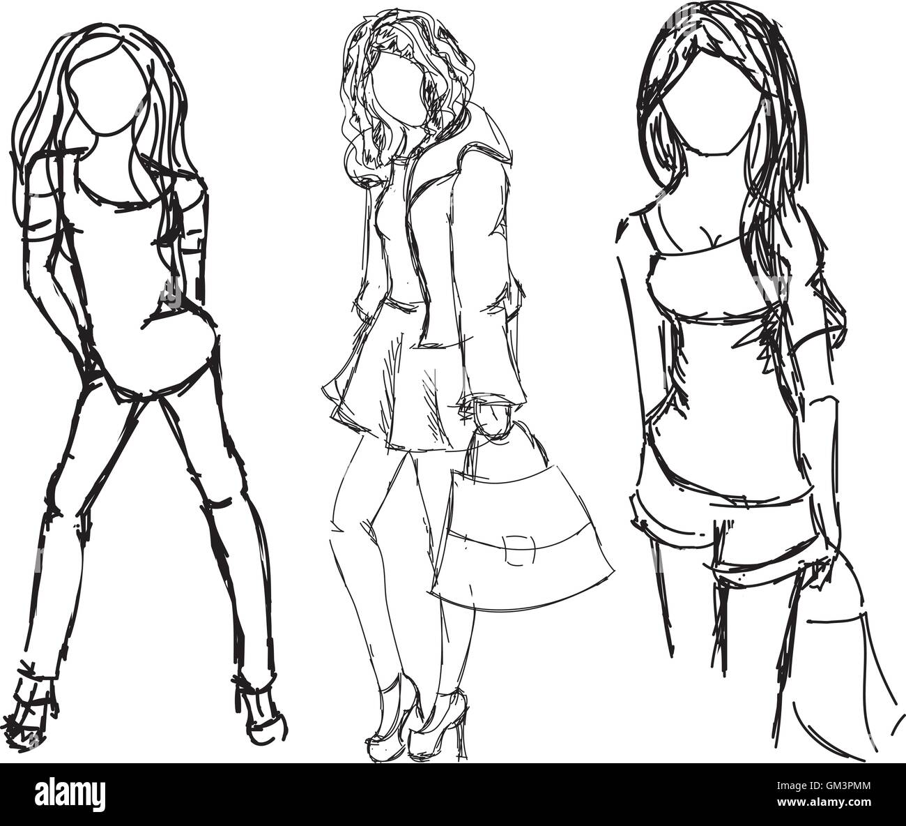 Drawn fashion girls in different postures Stock Vector Image & Art - Alamy