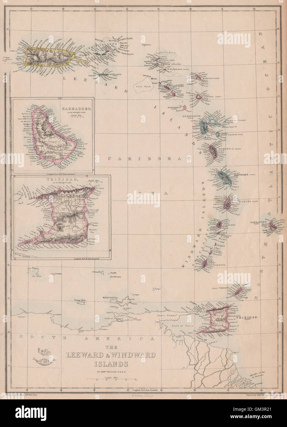 Leeward islands map hi-res stock photography and images - Alamy