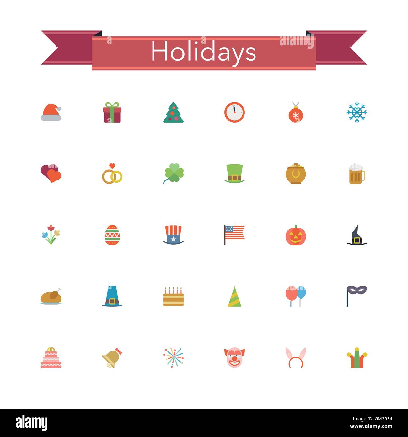 Holidays Flat Icons Stock Vector Image & Art - Alamy
