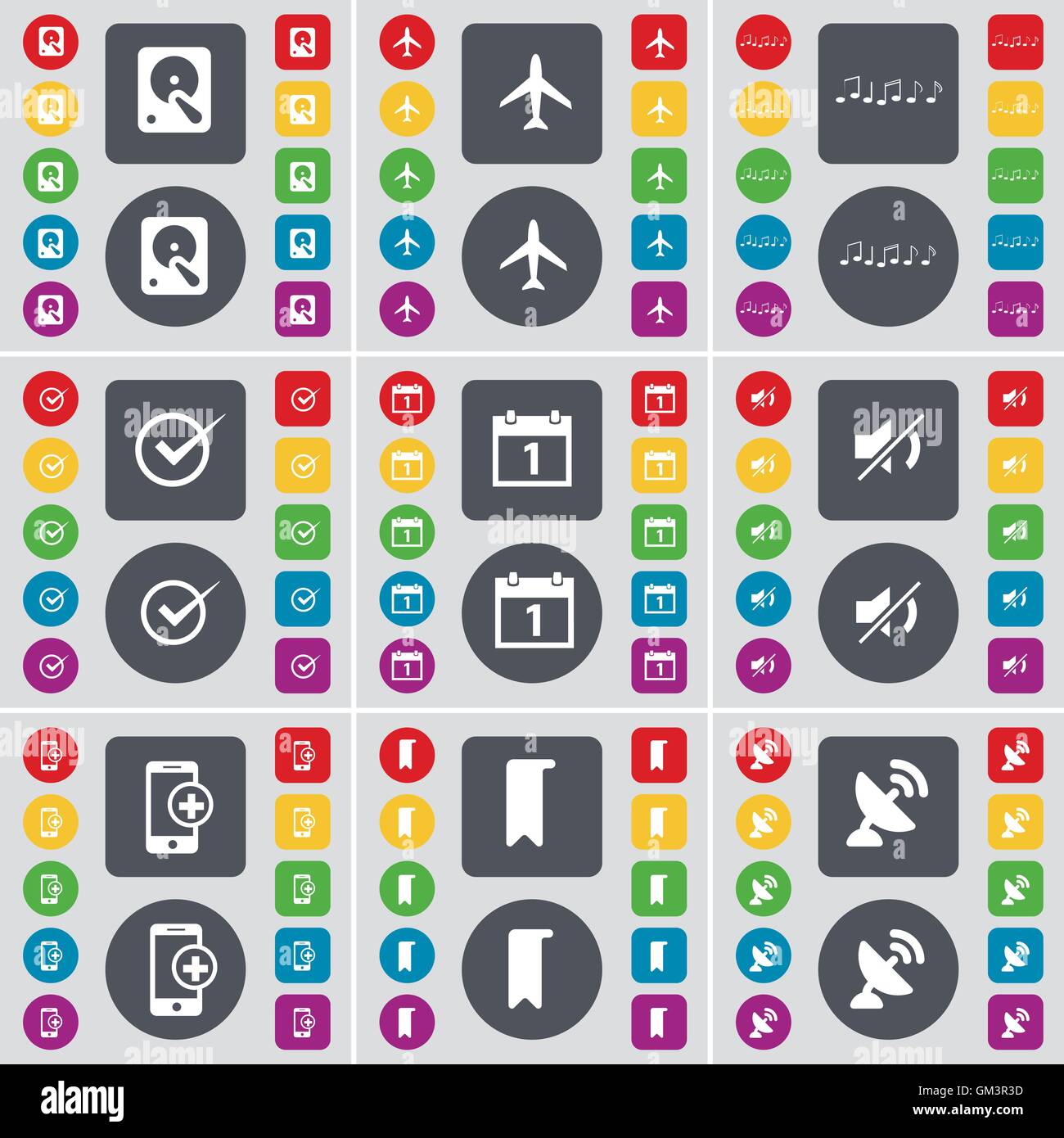 Hard drive, Airplane, Note, Tick, Calendar, Mute, Smartphone, Marker ...