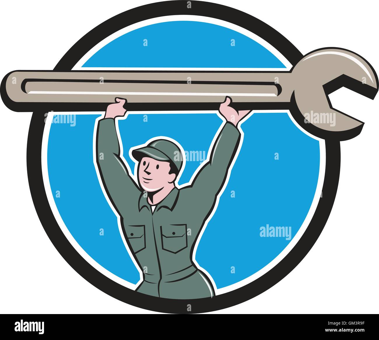 Mechanic Lifting Spanner Wrench Circle Cartoon Stock Vector Image & Art ...