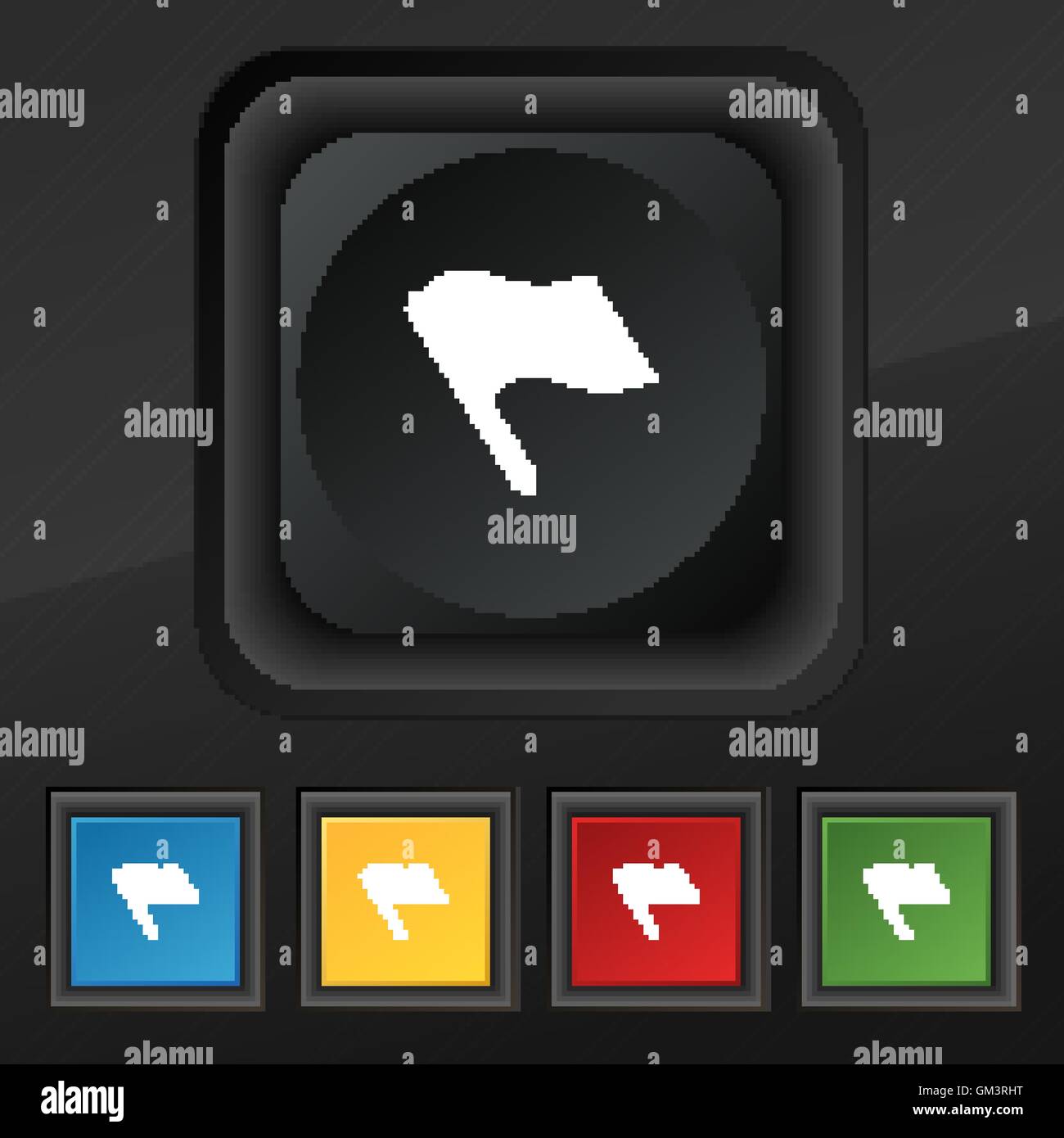 Finish, start flag icon symbol. Set of five colorful, stylish buttons ...