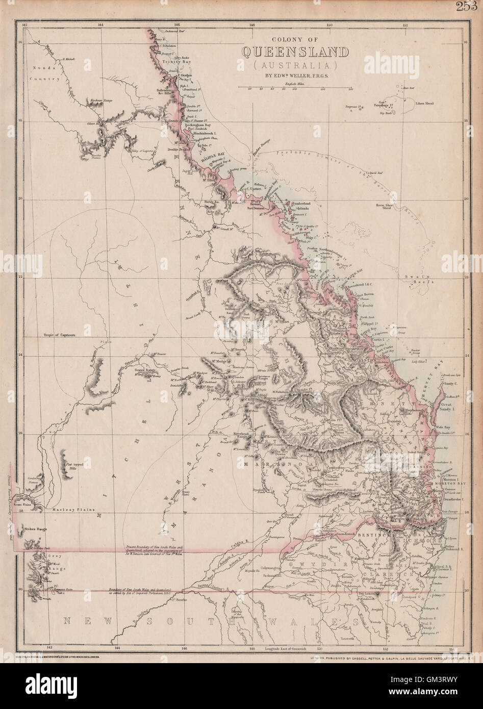 'COLONY OF QUEENSLAND (AUSTRALIA)'. Current & 1850 NSW border. WELLER ...