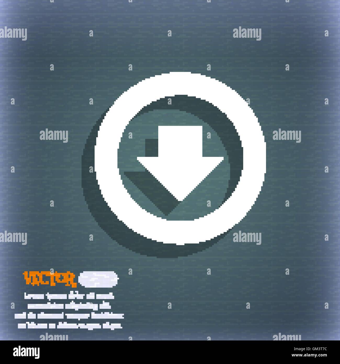 Arrow down, Download, Load, Backup icon symbol on the blue-green abstract background with shadow ...