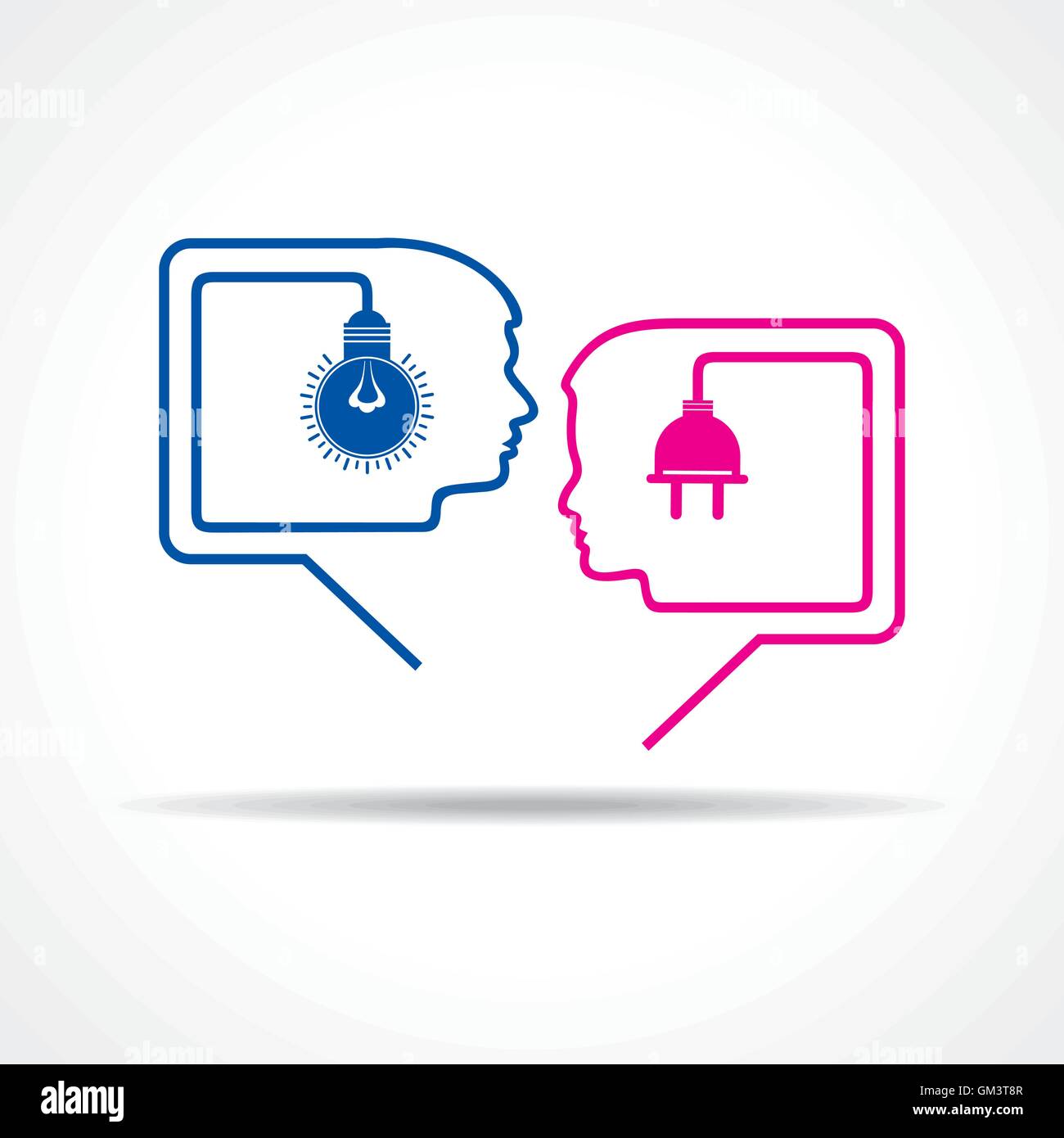 Male - female face with light-bulb and plug make message bubble Stock ...