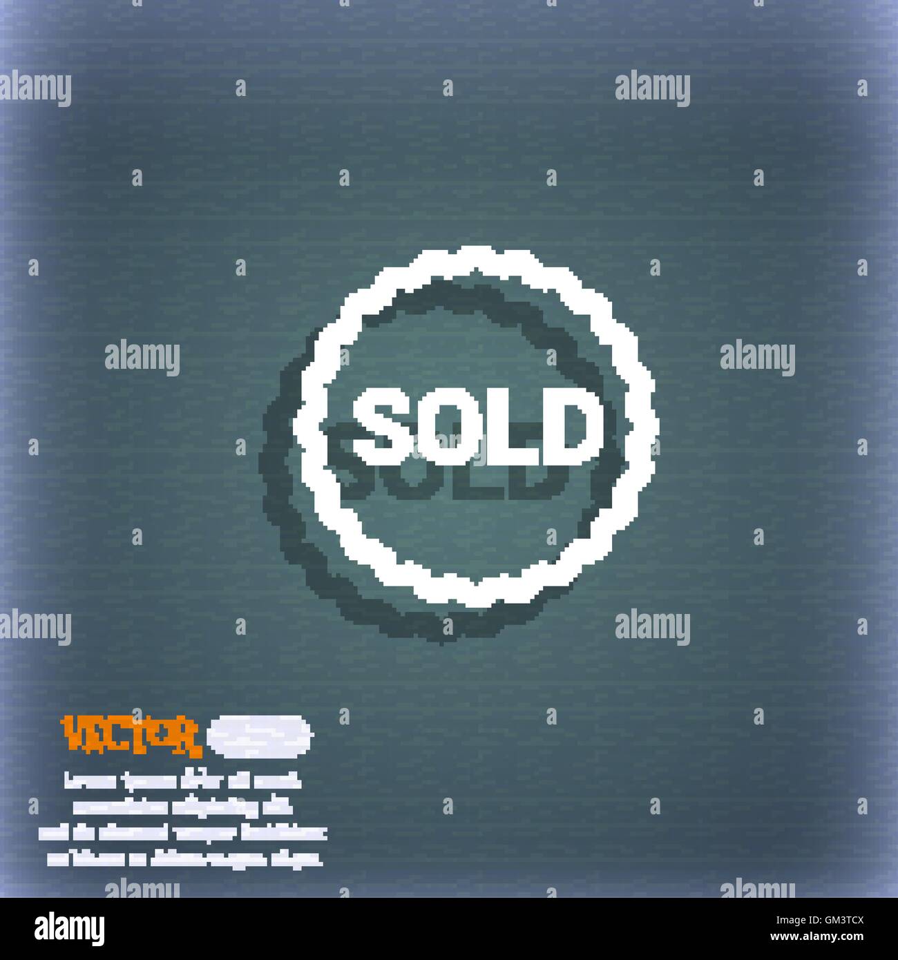 Sold icon symbol on the blue-green abstract background with shadow and ...