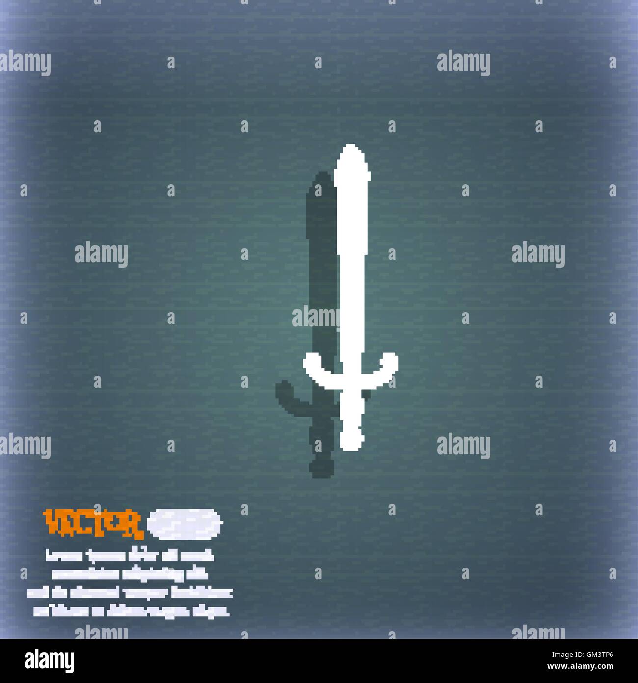 the sword icon symbol on the blue-green abstract background with shadow ...