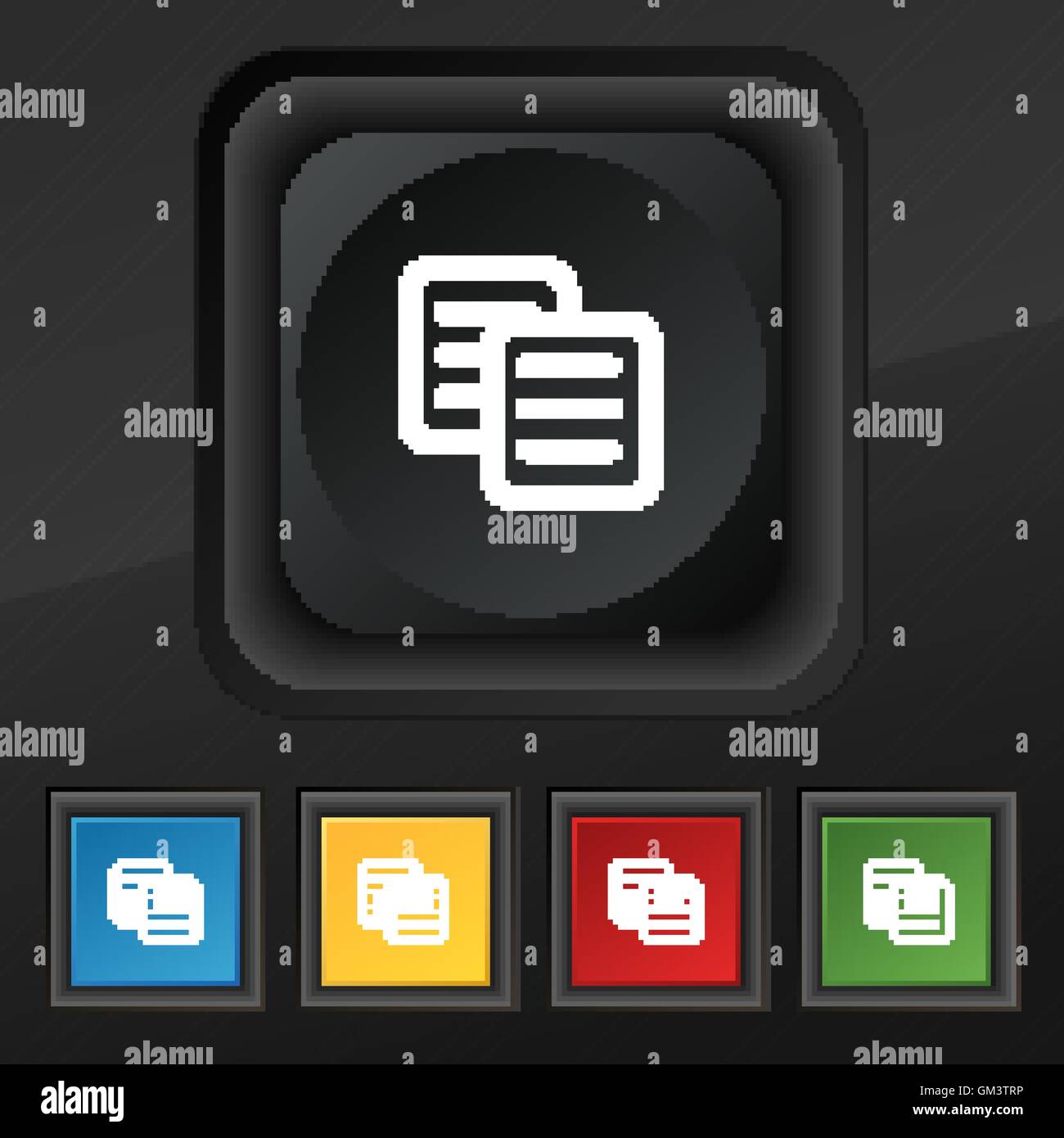 copy icon symbol. Set of five colorful, stylish buttons on black ...