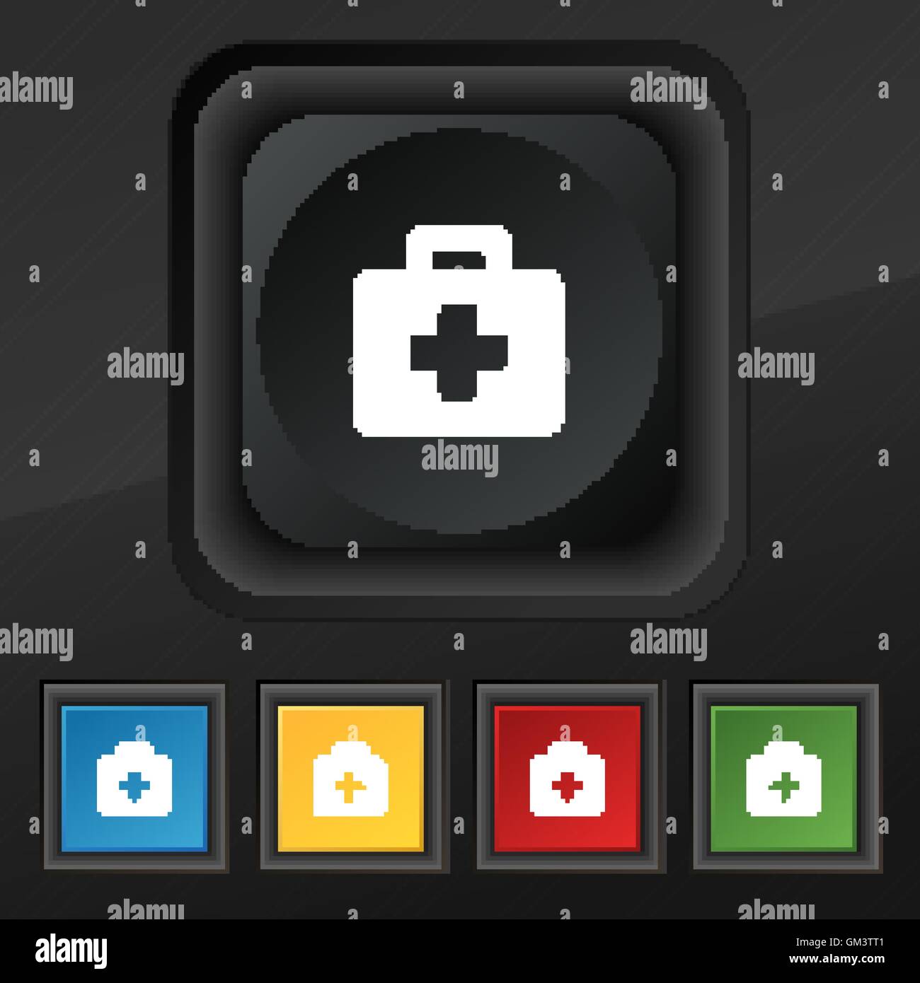first aid kit icon symbol. Set of five colorful, stylish buttons on ...