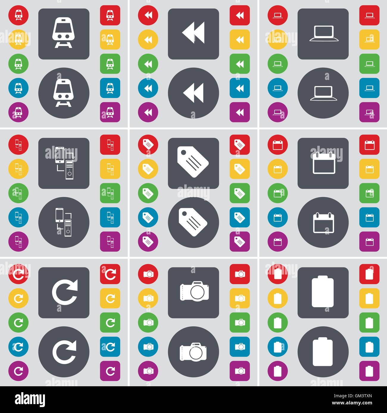Train, Rewind, Laptop, Information exchange, Tag, Calendar, Reload ...