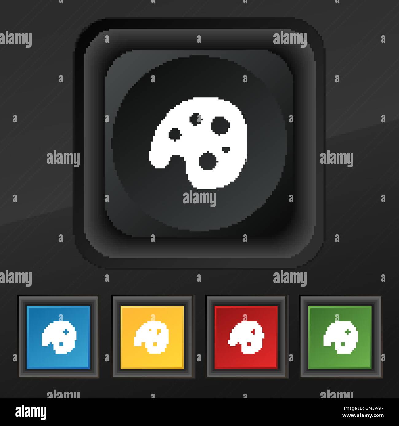 Palette icon symbol. Set of five colorful, stylish buttons on black ...