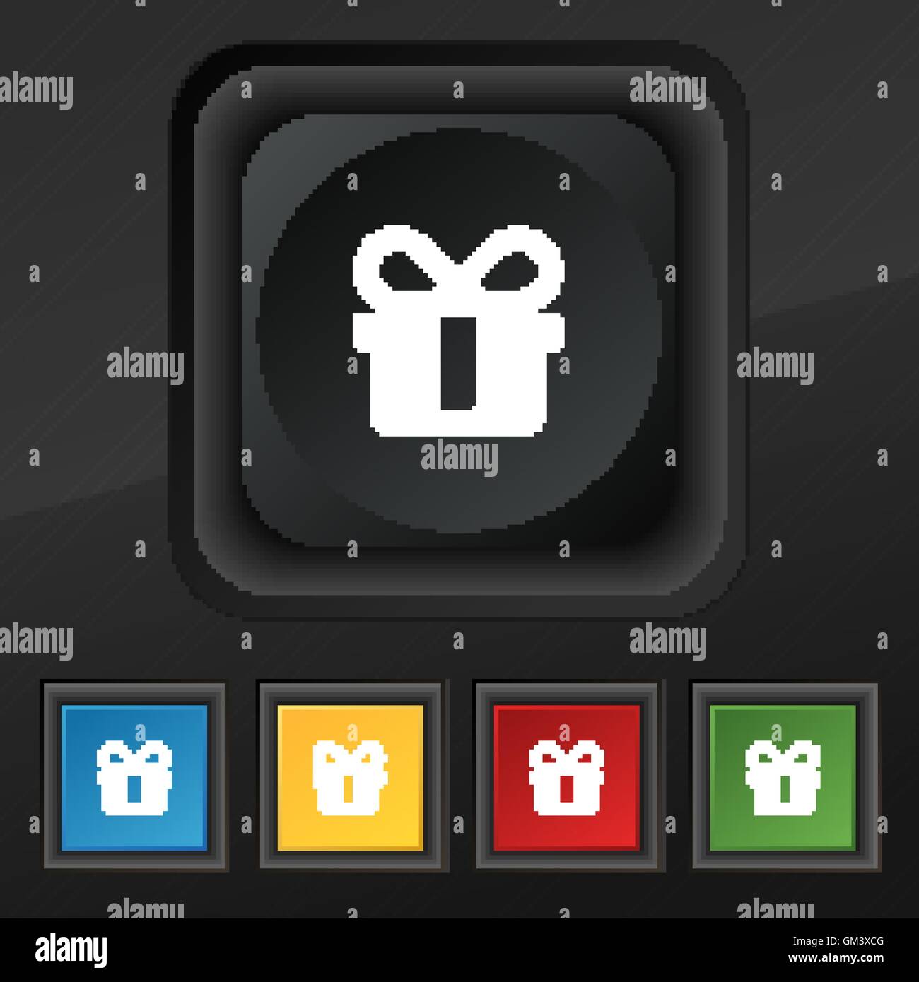 gift icon symbol. Set of five colorful, stylish buttons on black ...