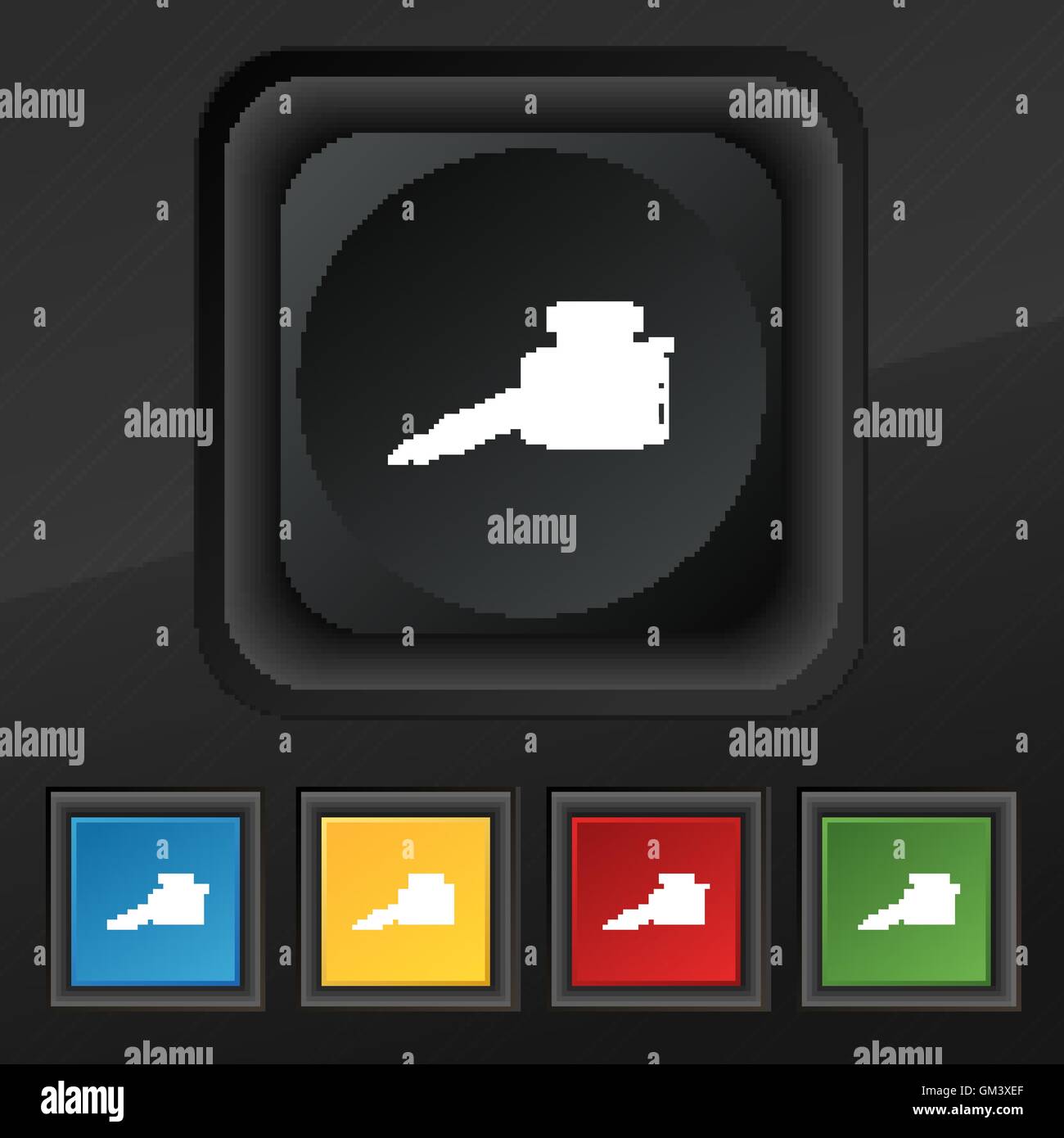 pen and ink icon symbol. Set of five colorful, stylish buttons on black ...