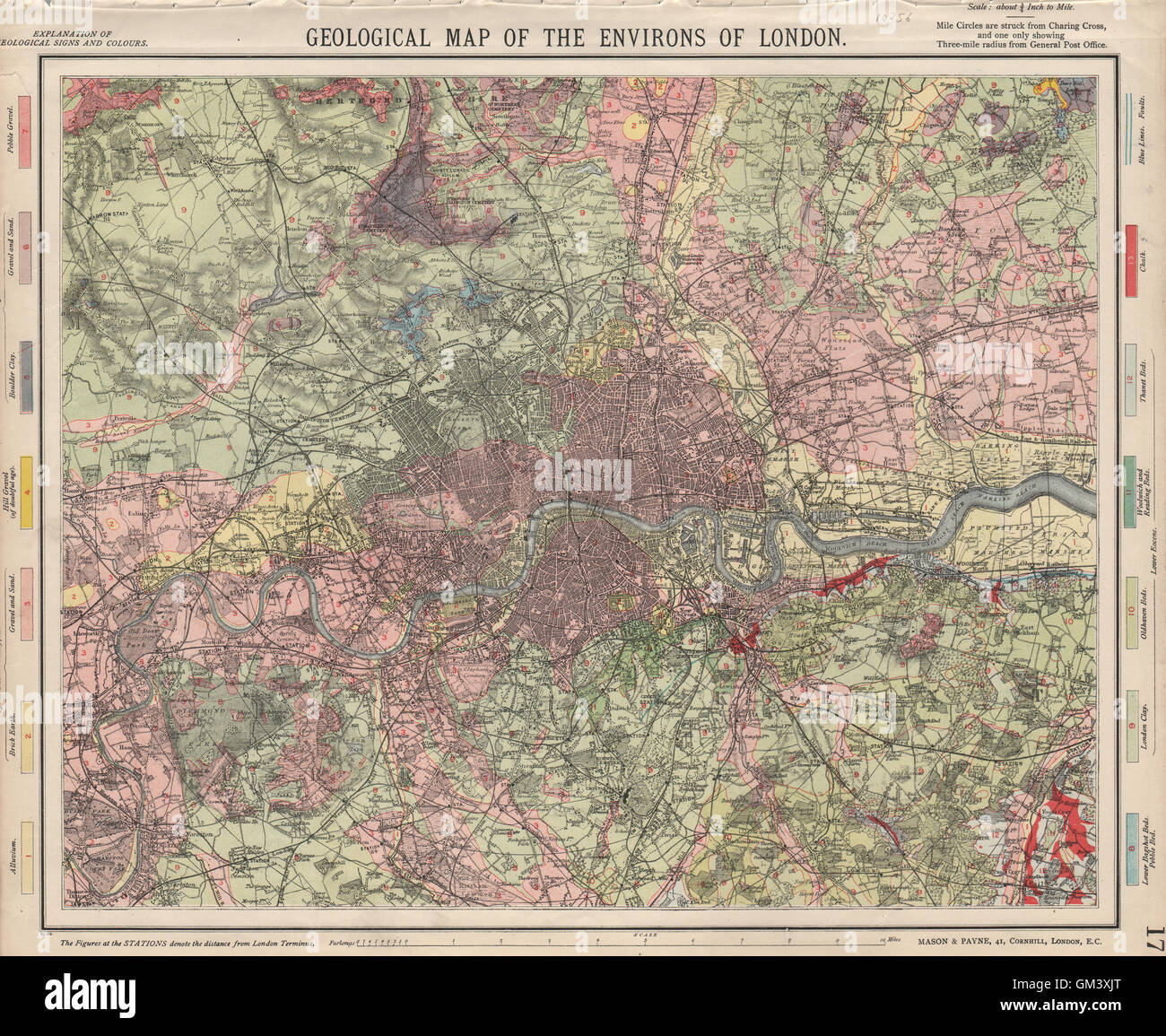Geological map of the Environs of London. LETTS, 1889 Stock Photo - Alamy