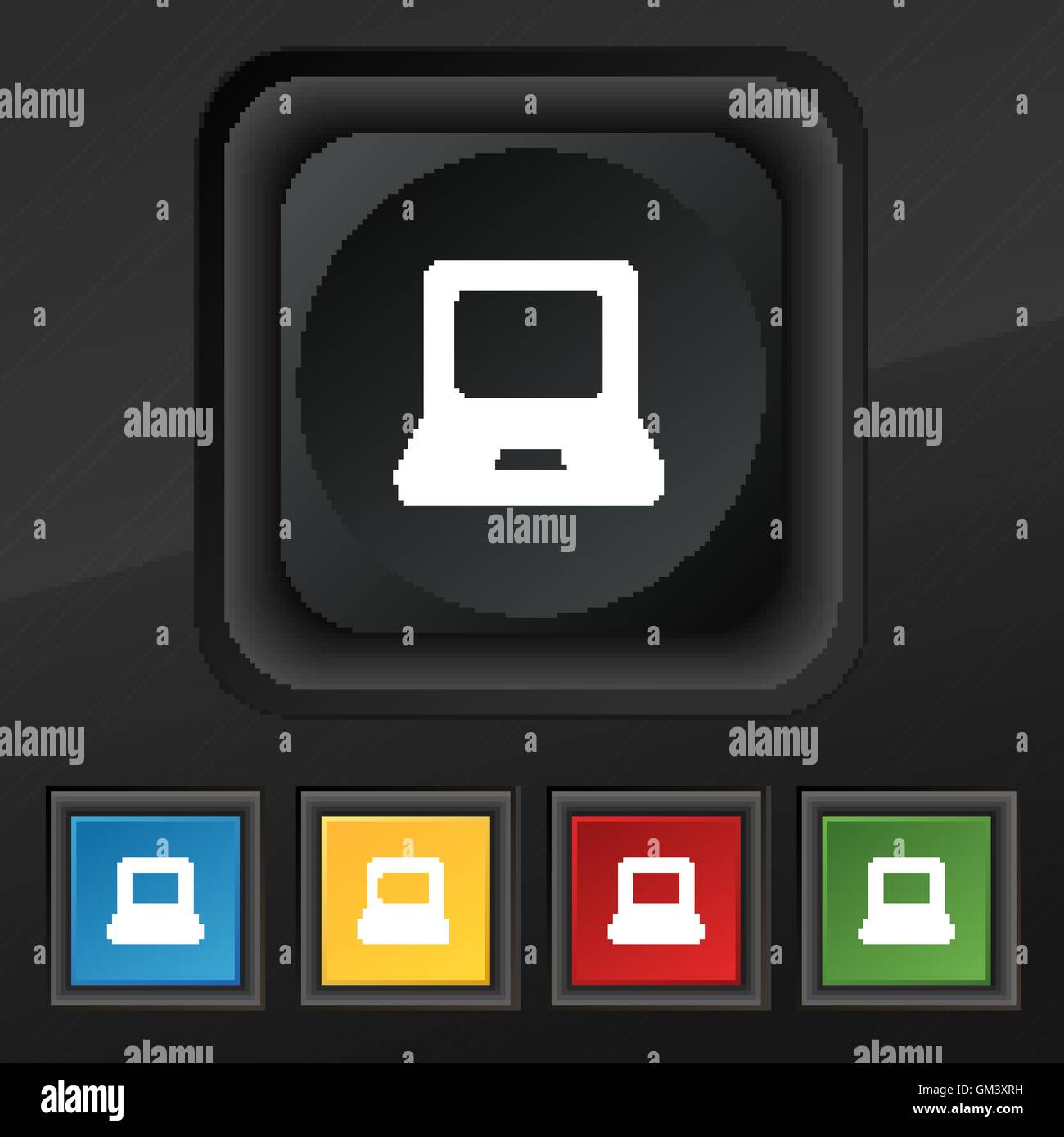 Laptop icon symbol. Set of five colorful, stylish buttons on black ...