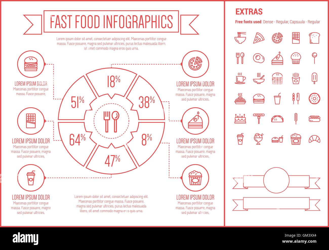 Fast Food Line Design Infographic Template Stock Vector Image & Art - Alamy