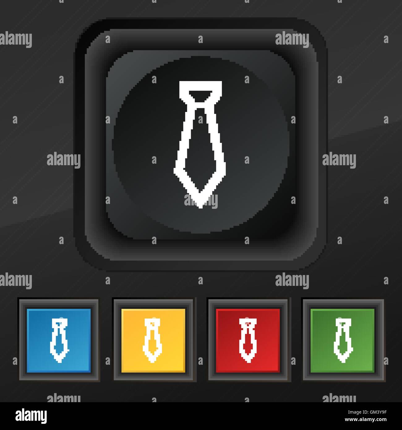 Tie icon symbol. Set of five colorful, stylish buttons on black texture ...
