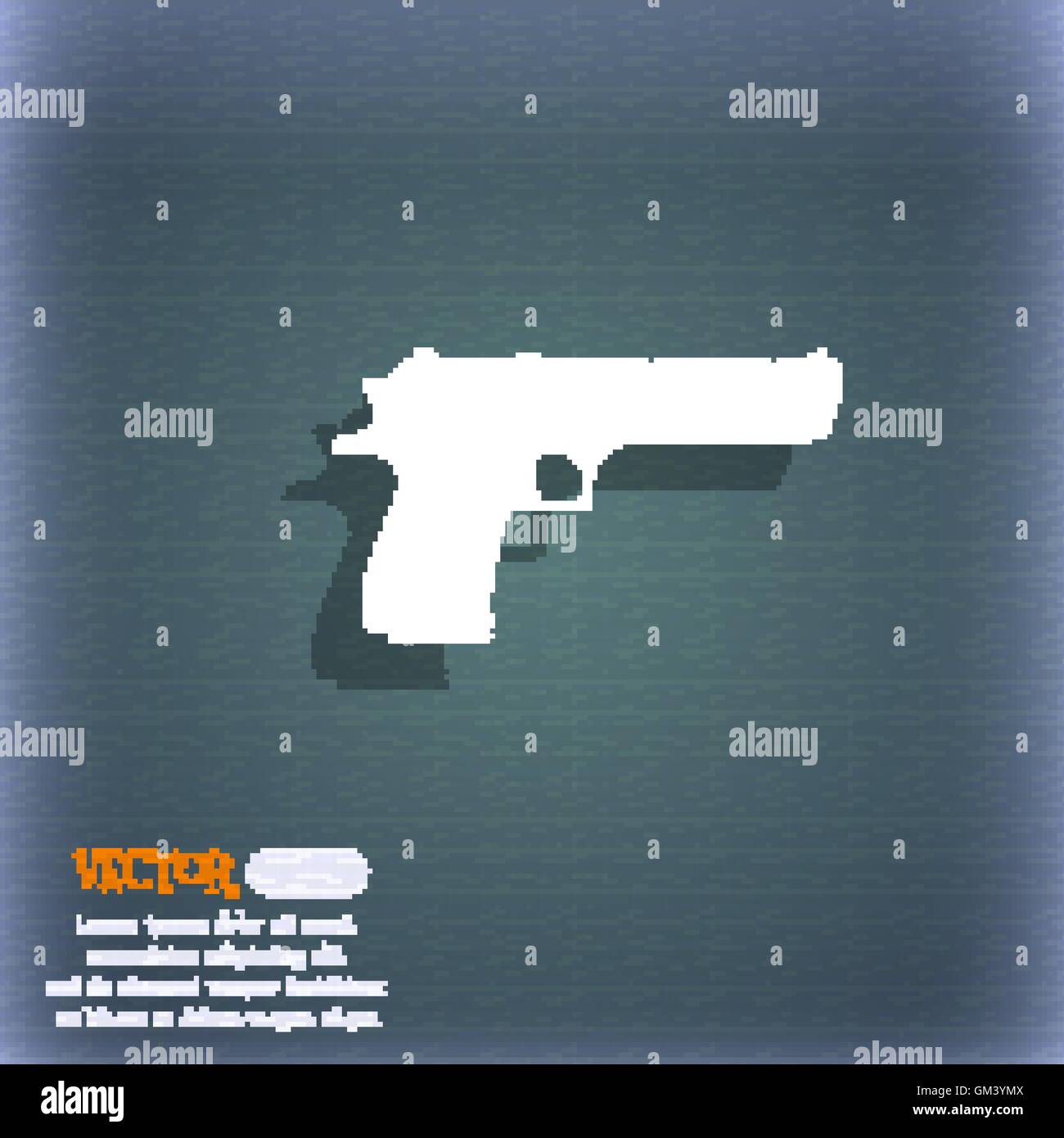 gun icon symbol on the blue-green abstract background with shadow and ...