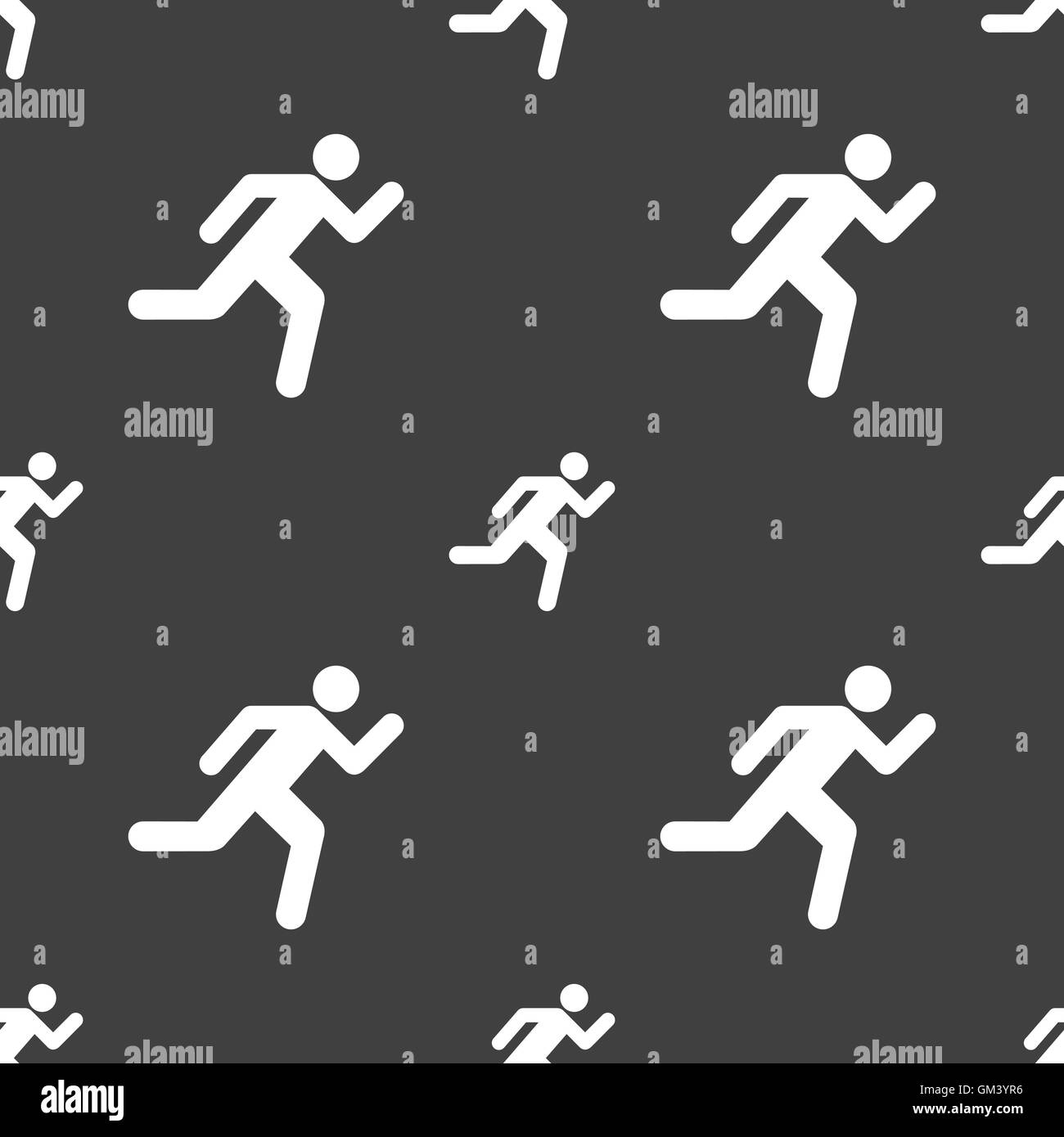 running man icon sign. Seamless pattern on a gray background. Vector ...