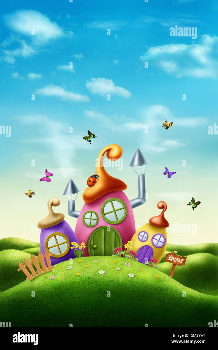 Magic easter house in the meadow Stock Photo - Alamy
