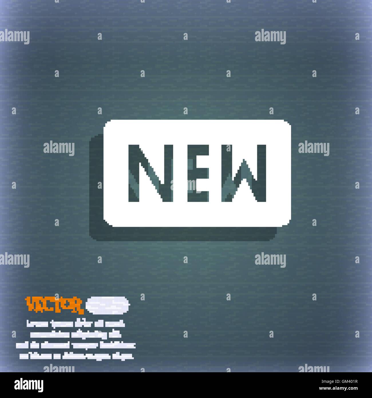 New icon symbol on the blue-green abstract background with shadow and ...