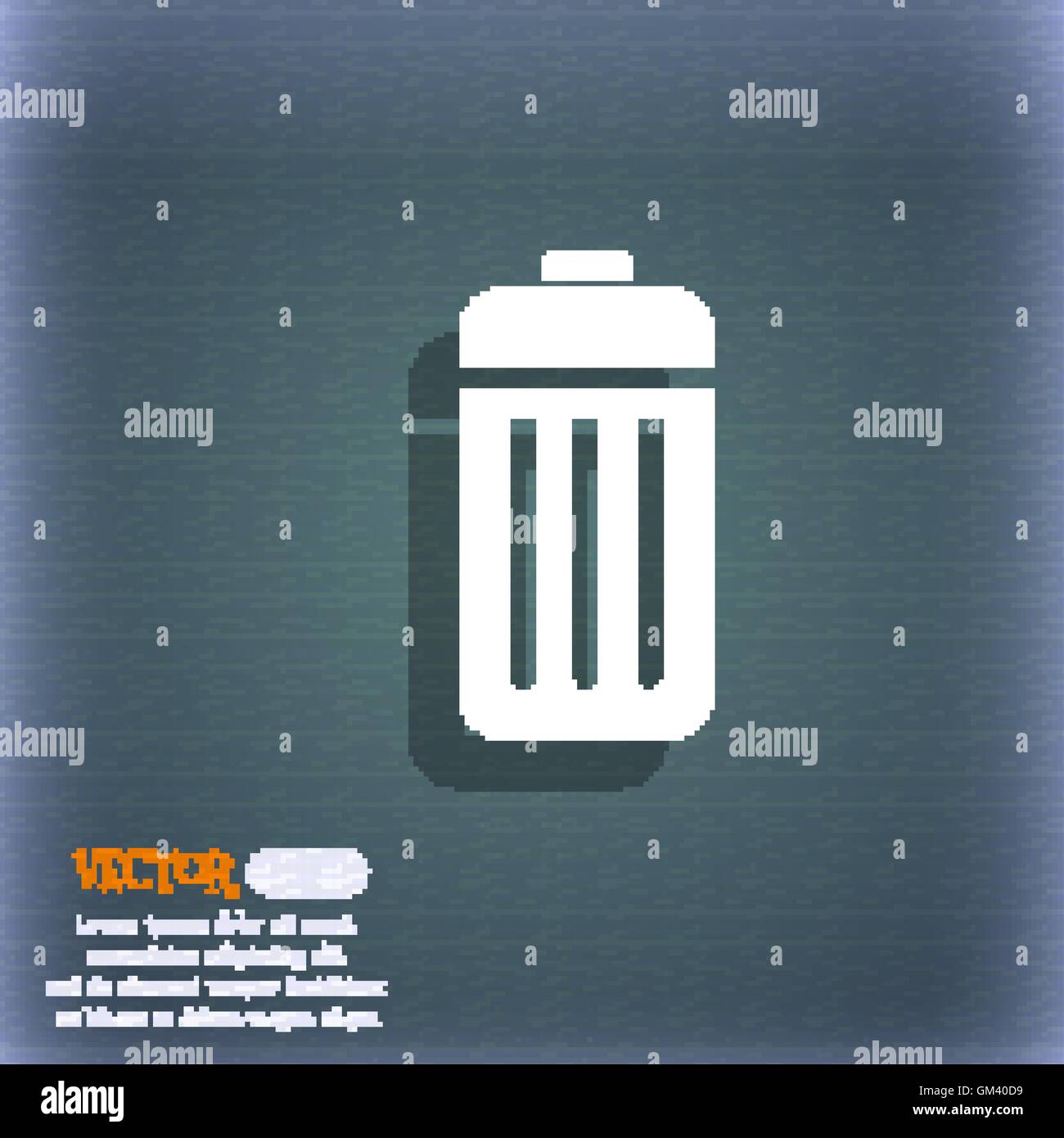 The trash icon symbol on the blue-green abstract background with shadow ...