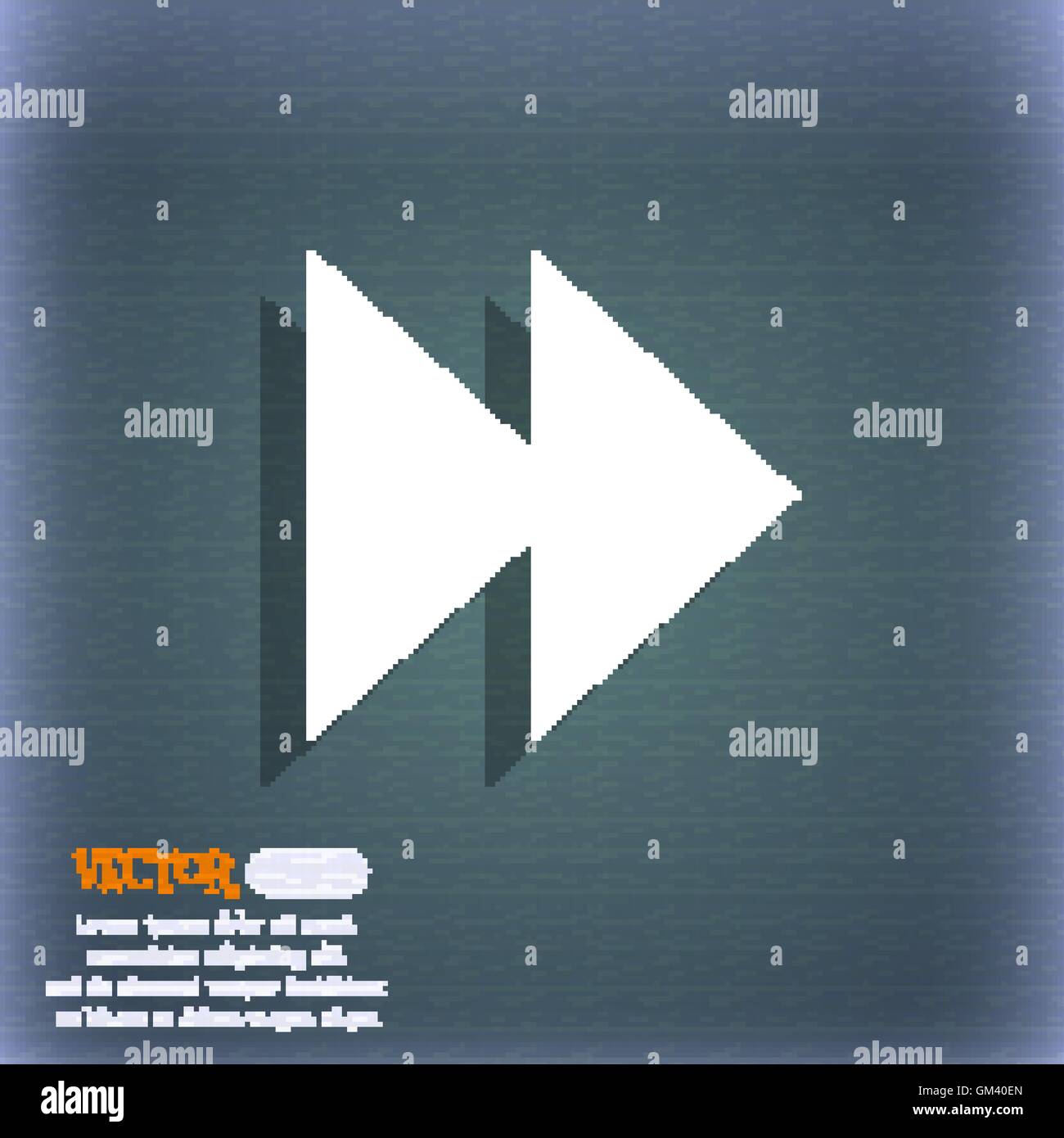 rewind icon symbol on the blue-green abstract background with shadow and space for your text ...