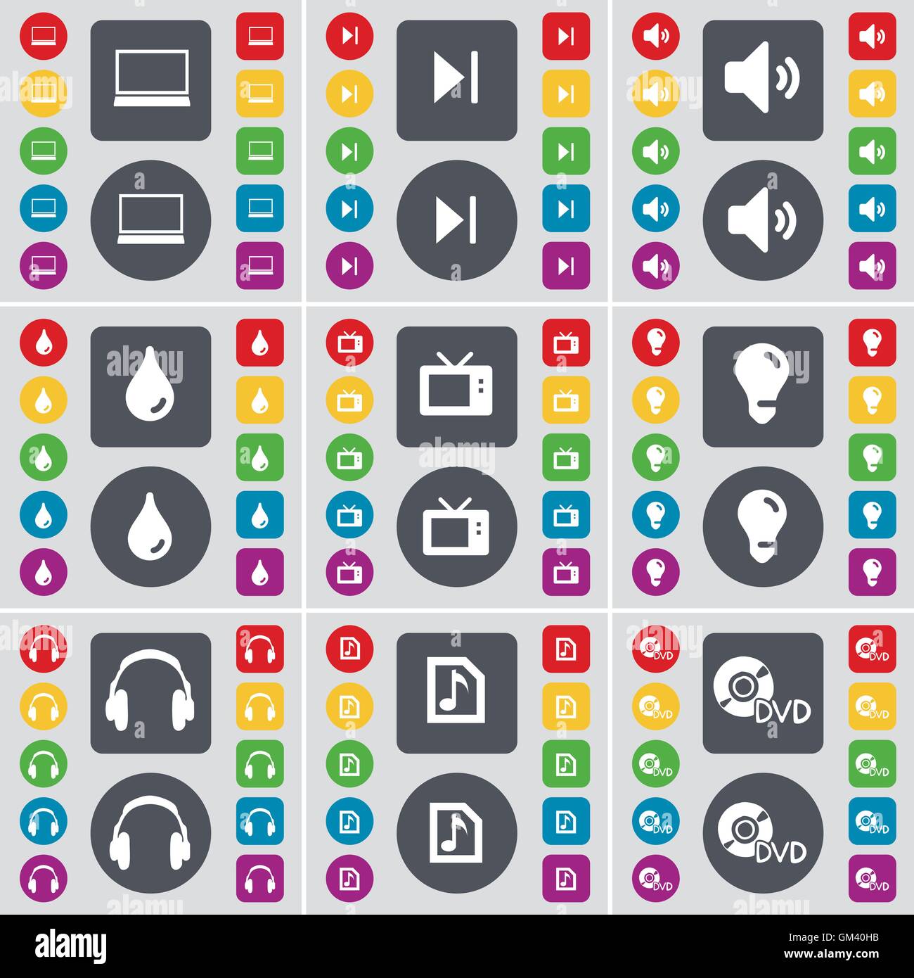 Laptop, Media skip, Sound, Drop, Retro TV, Light Bulb, Headphone, Music ...