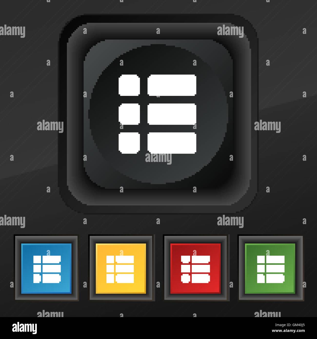 List menu, Content view options icon symbol. Set of five colorful ...