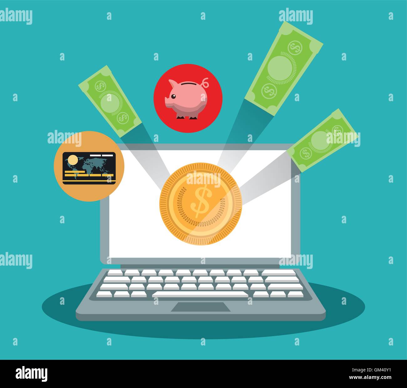 Online shopping laptop piggy Stock Vector Images - Alamy
