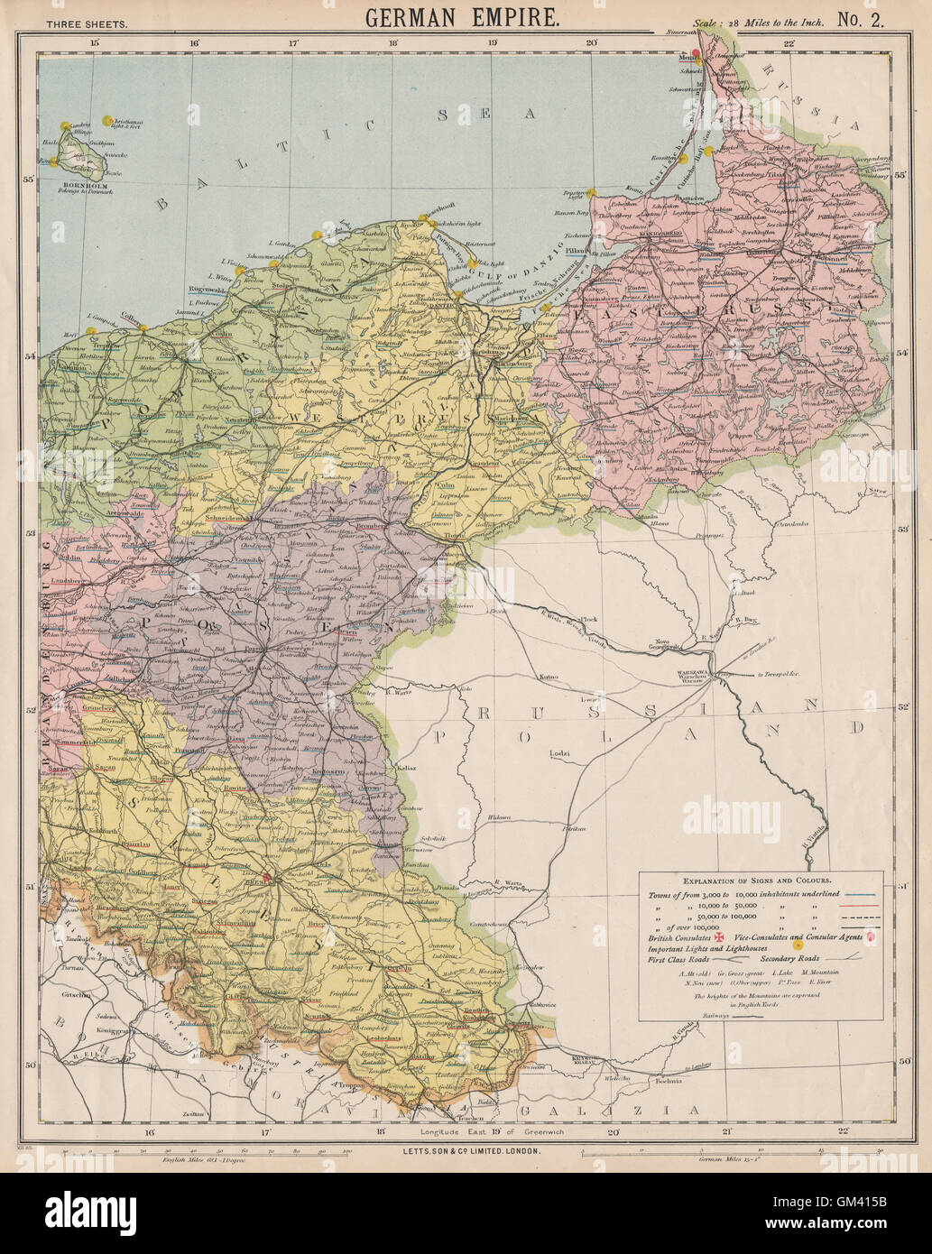 EAST GERMAN EMPIRE. Prussia Poland Posen Silesia Pomerania. LETTS, 1889 map Stock Photo - Alamy