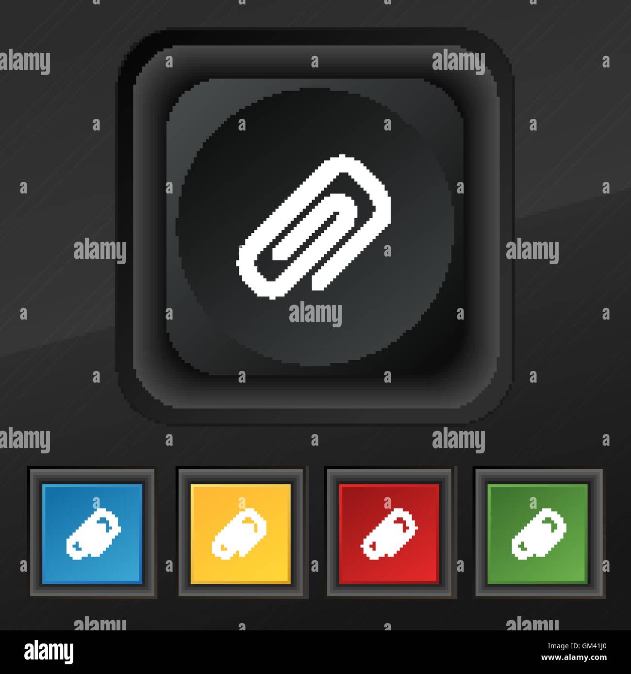 clip to paper icon symbol. Set of five colorful, stylish buttons on ...