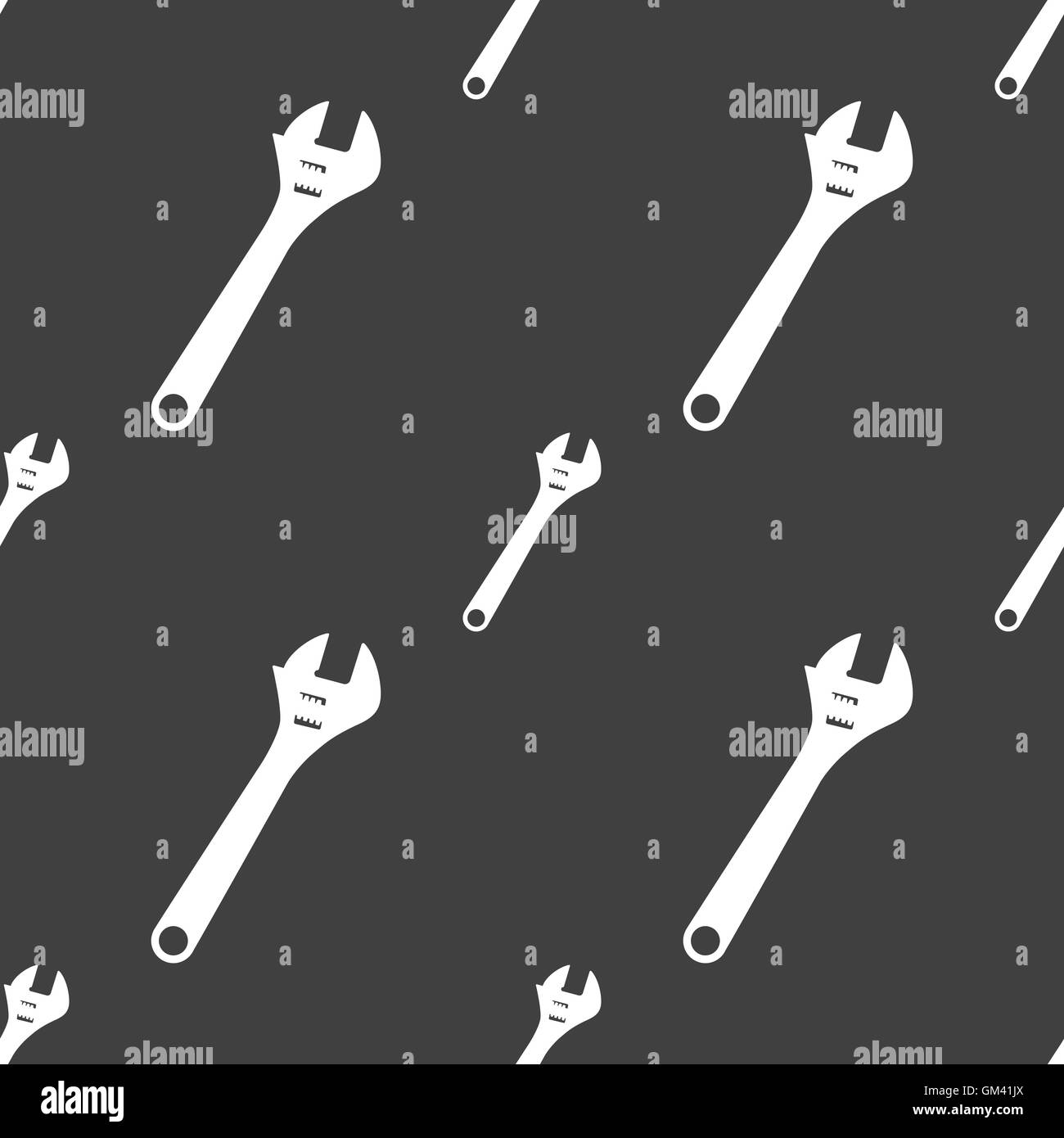 wrench icon sign. Seamless pattern on a gray background. Vector Stock ...
