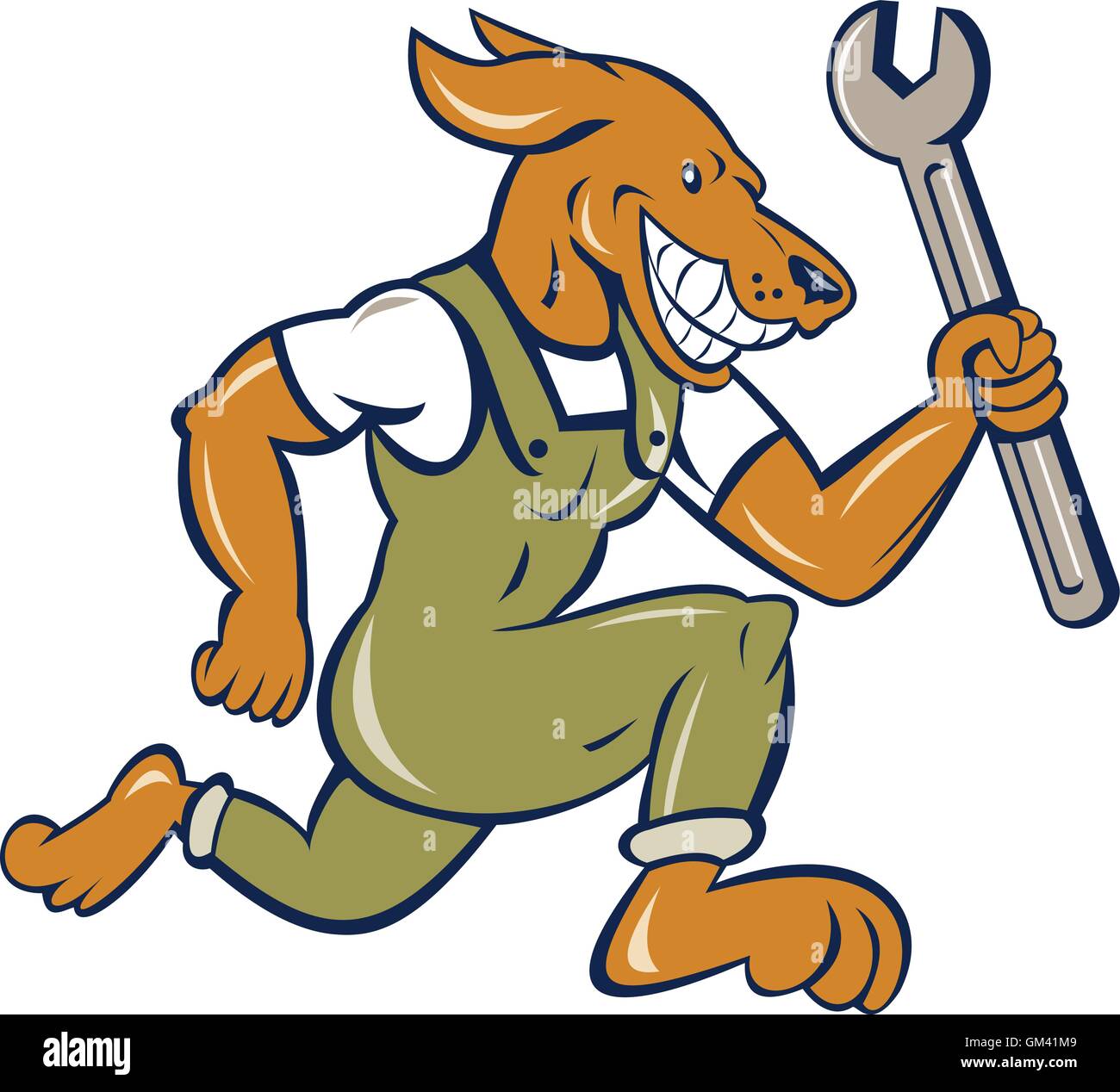 Dog Mechanic Running With Spanner Isolated Cartoon Stock Vector Image ...