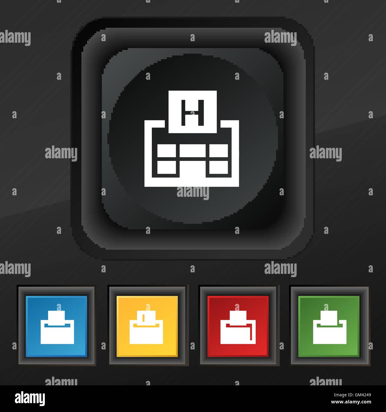 Hotkey icon symbol. Set of five colorful, stylish buttons on black ...