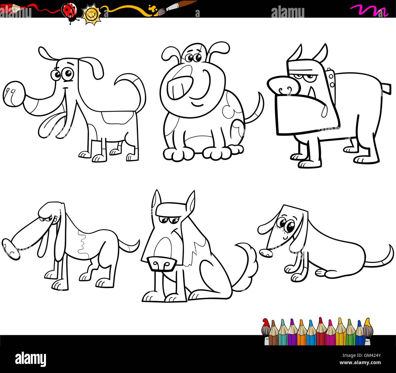 dogs set cartoon coloring page Stock Vector Image & Art - Alamy