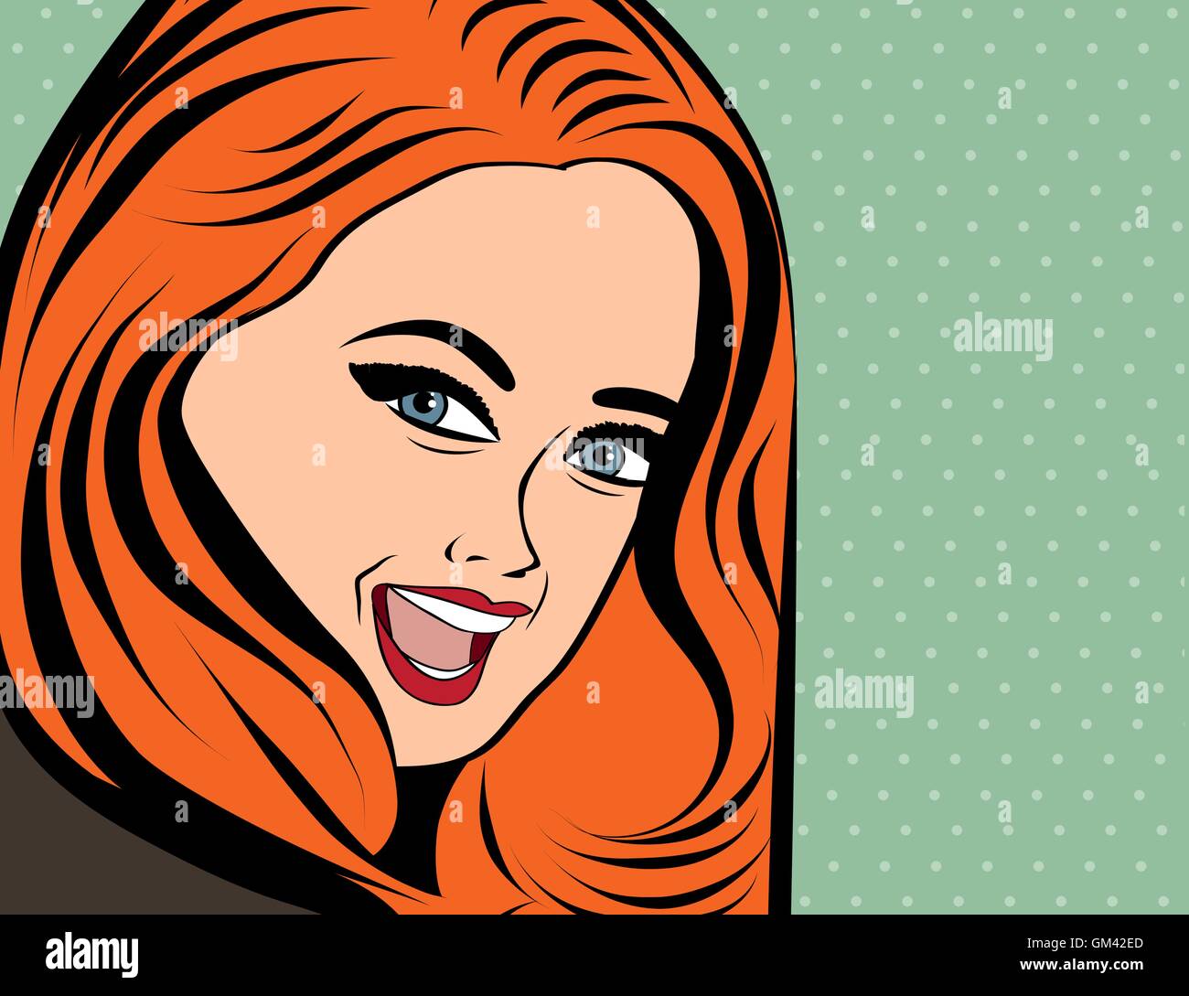 cute retro woman with long red hair in comics style Stock Vector Image ...