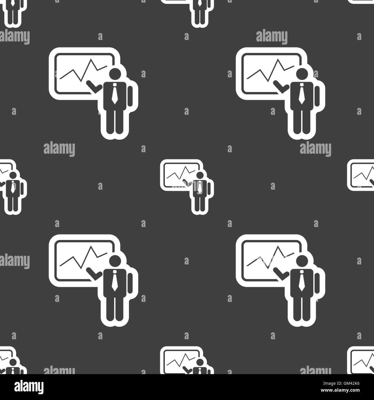 businessman making report icon sign. Seamless pattern on a gray ...