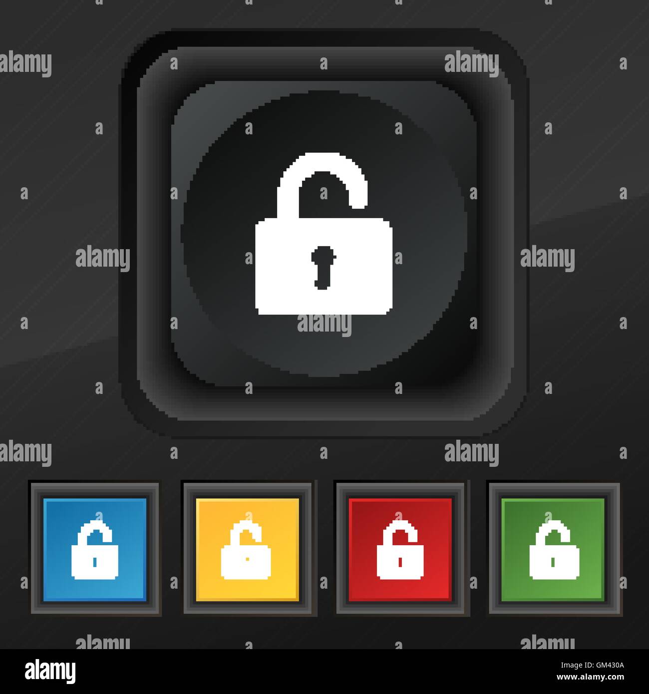 Open Padlock icon symbol. Set of five colorful, stylish buttons on ...