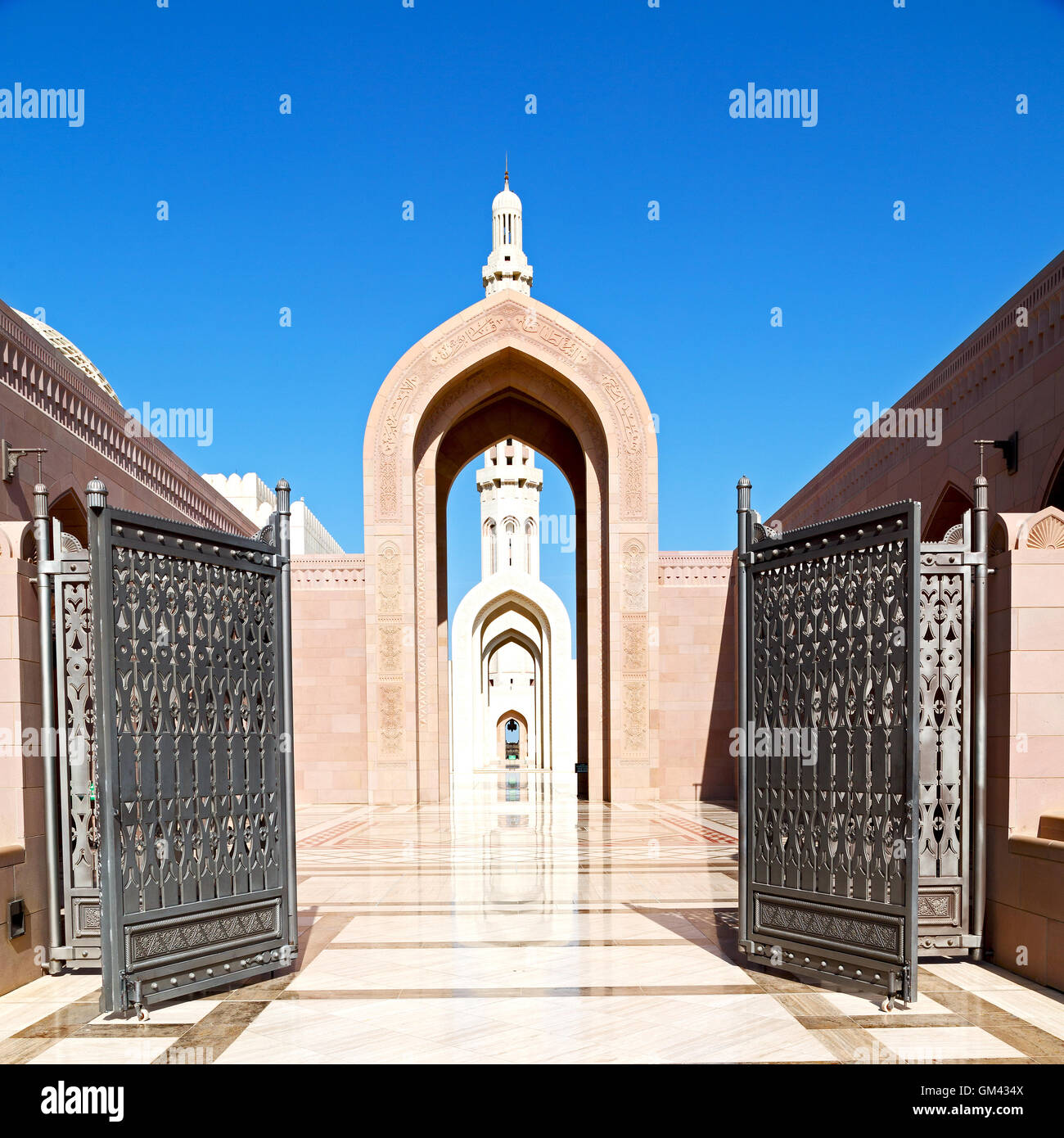 minaret and religion in clear sky in oman muscat the old mosque Stock ...