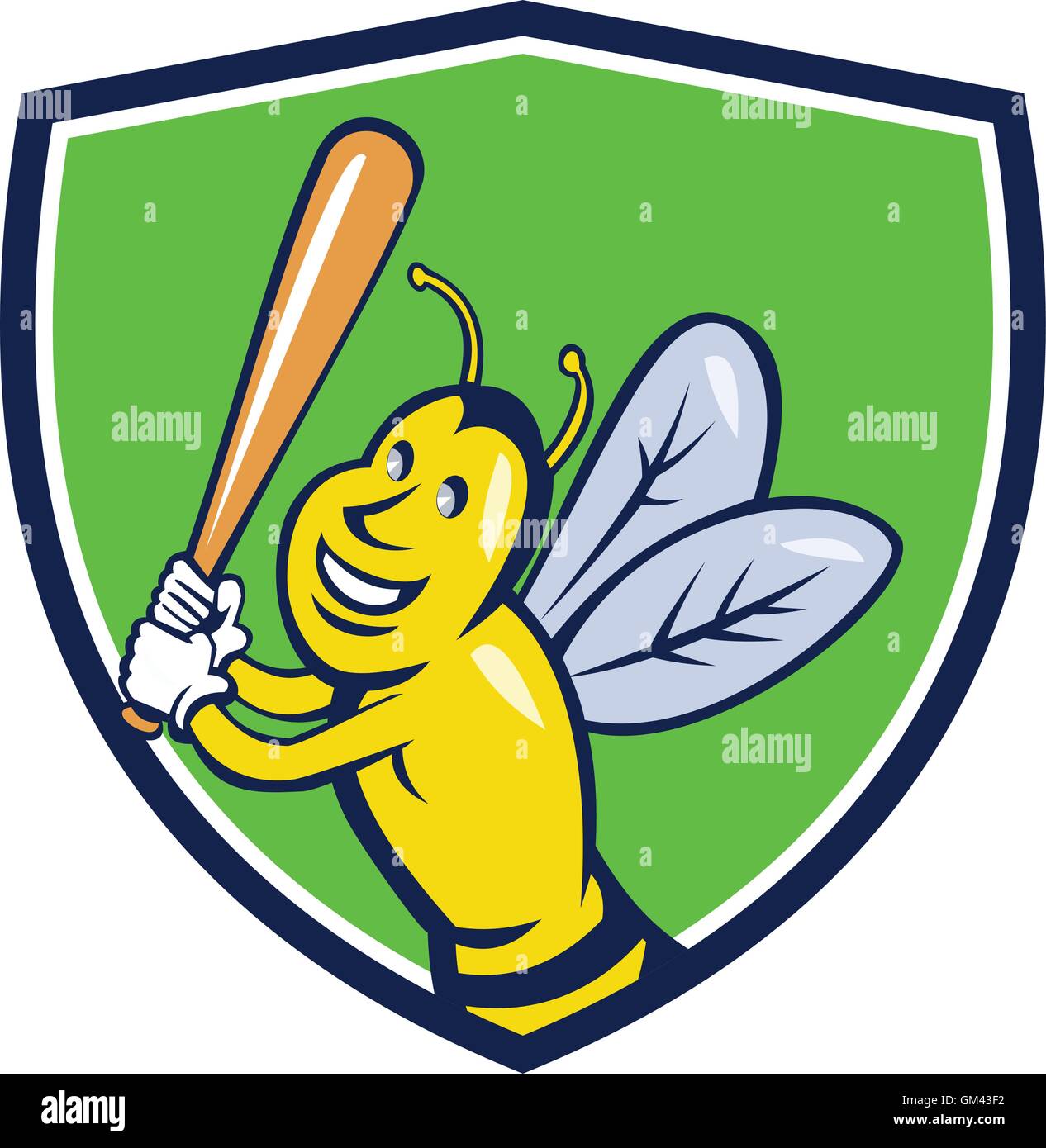 Killer Bee Baseball Player Batting Crest Cartoon Stock Vector Image ...